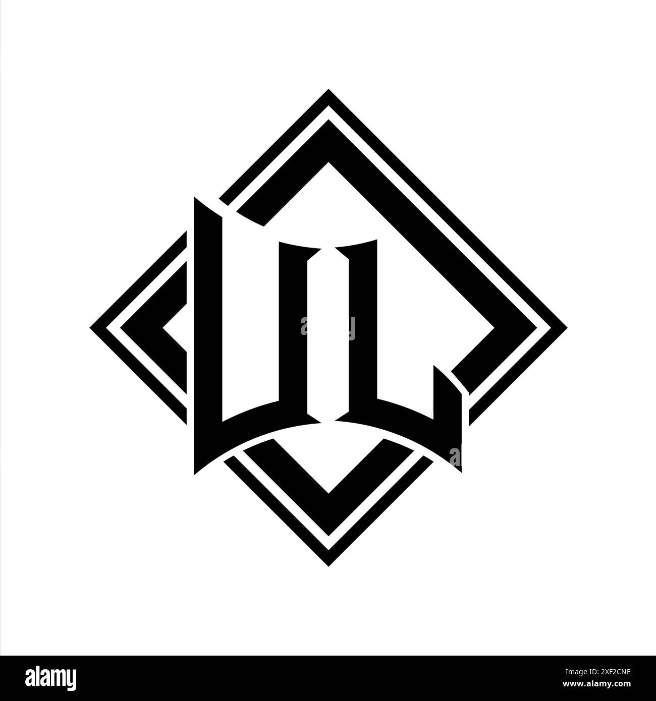 UL Letter logo with abstract shield shape with square black outline on ...