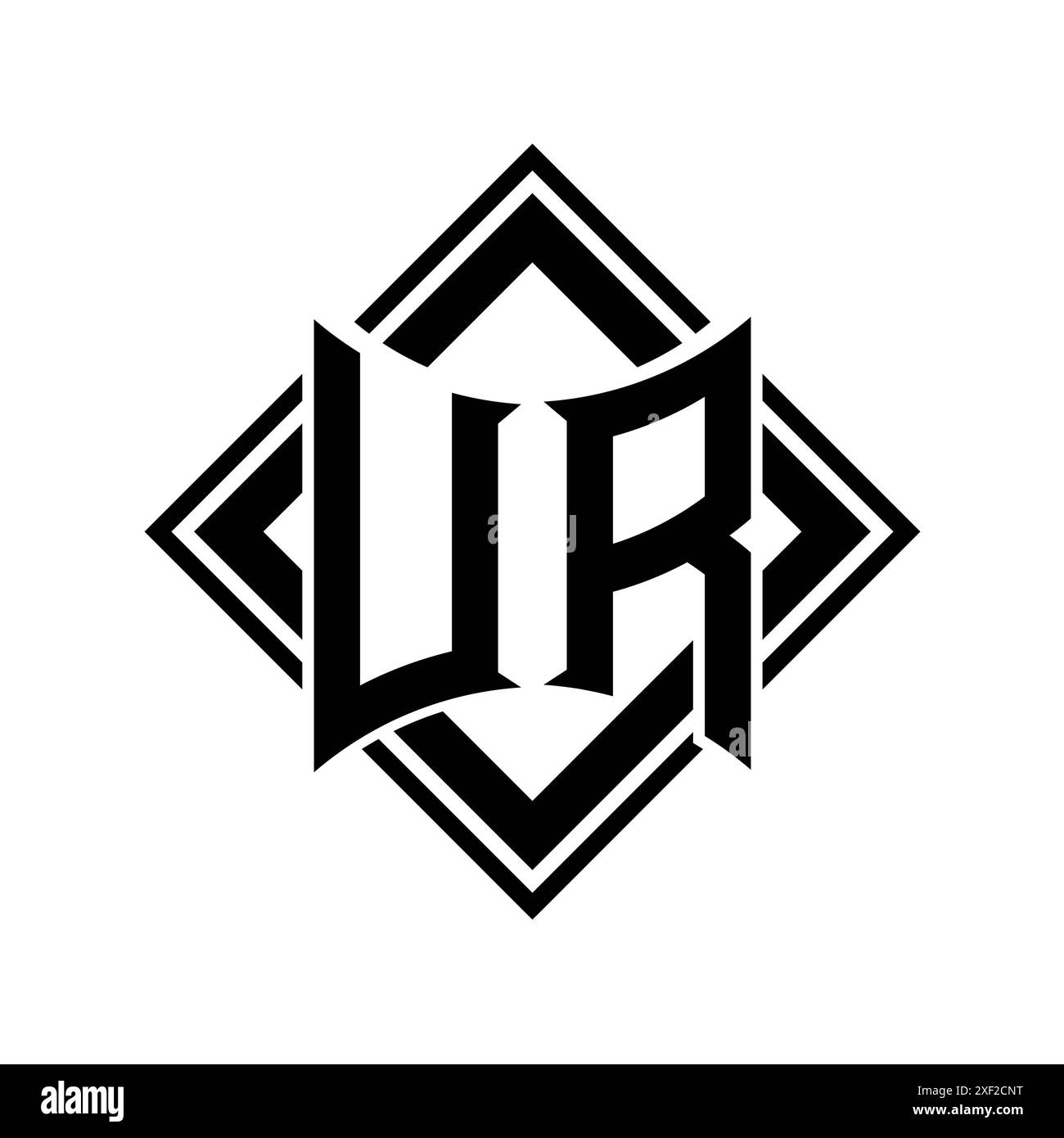 UR Letter logo with abstract shield shape with square black outline on ...