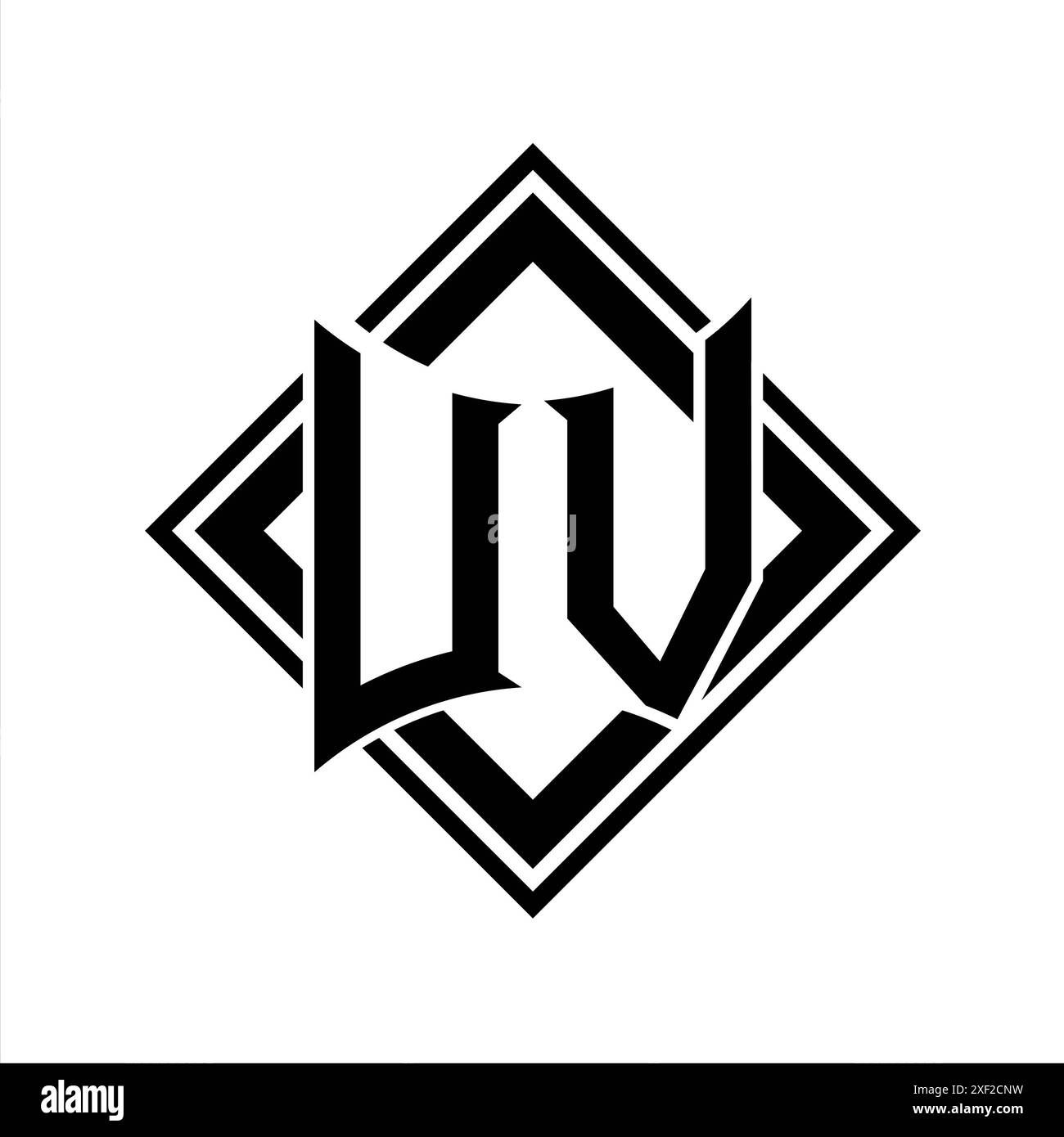 UV Letter logo with abstract shield shape with square black outline on ...