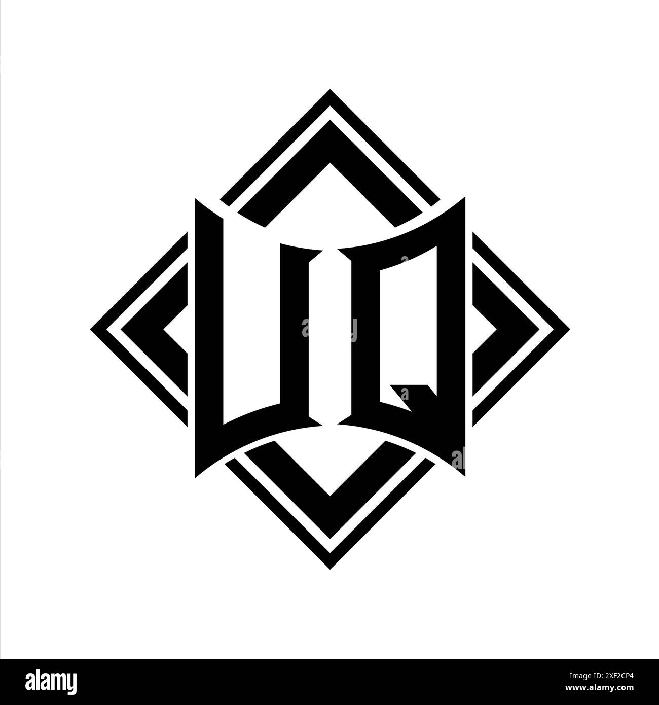 UQ Letter logo with abstract shield shape with square black outline on ...