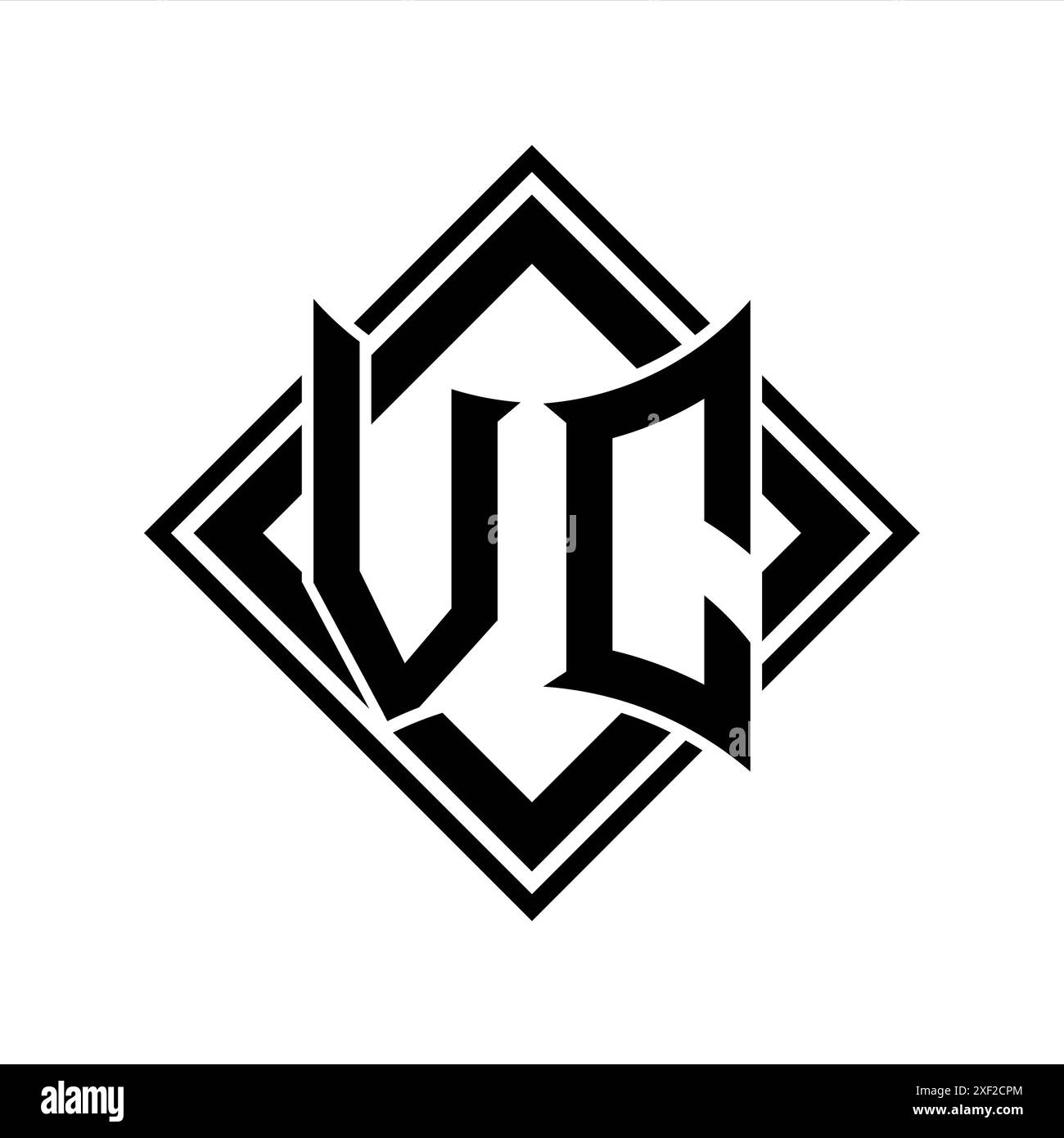 VC Letter logo with abstract shield shape with square black outline on ...