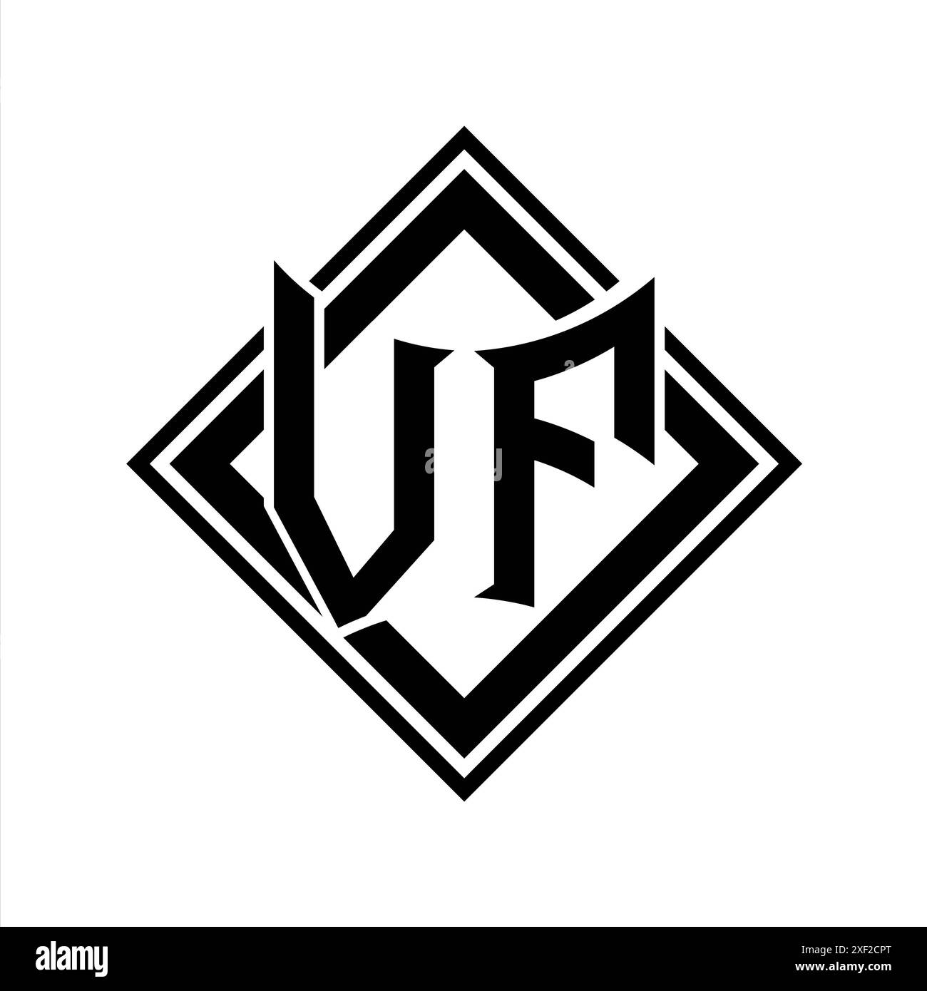 VF Letter logo with abstract shield shape with square black outline on ...