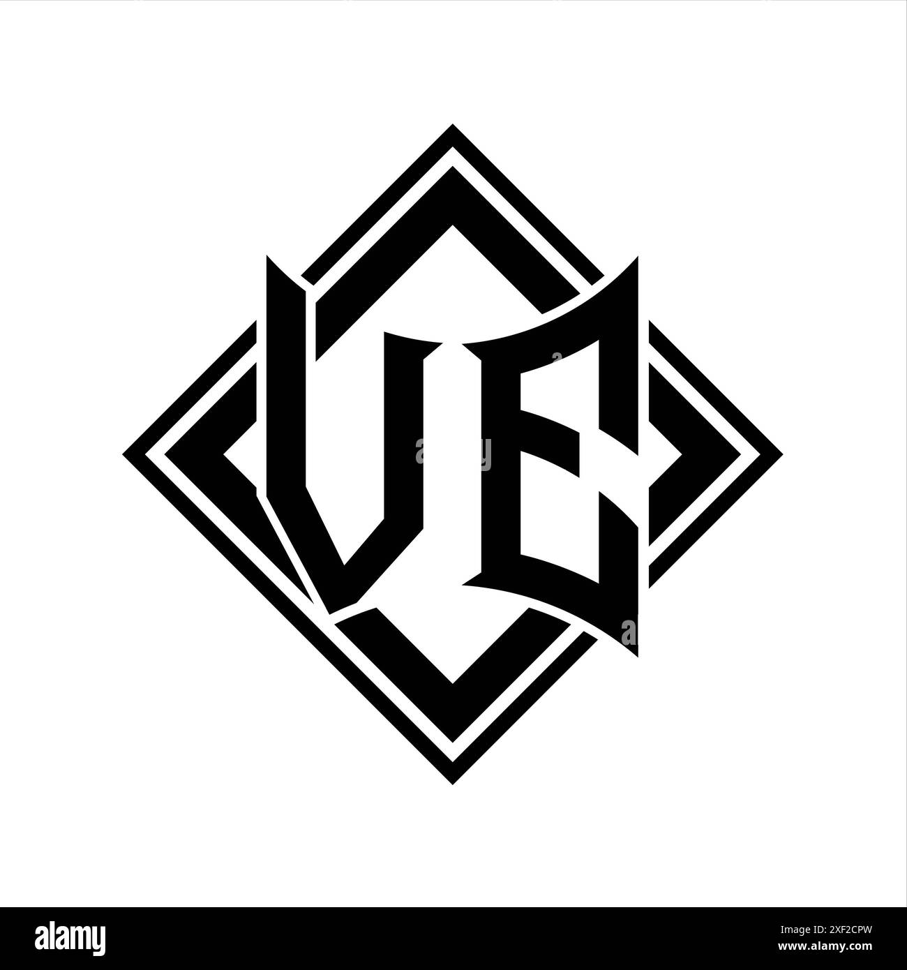 VE Letter logo with abstract shield shape with square black outline on ...