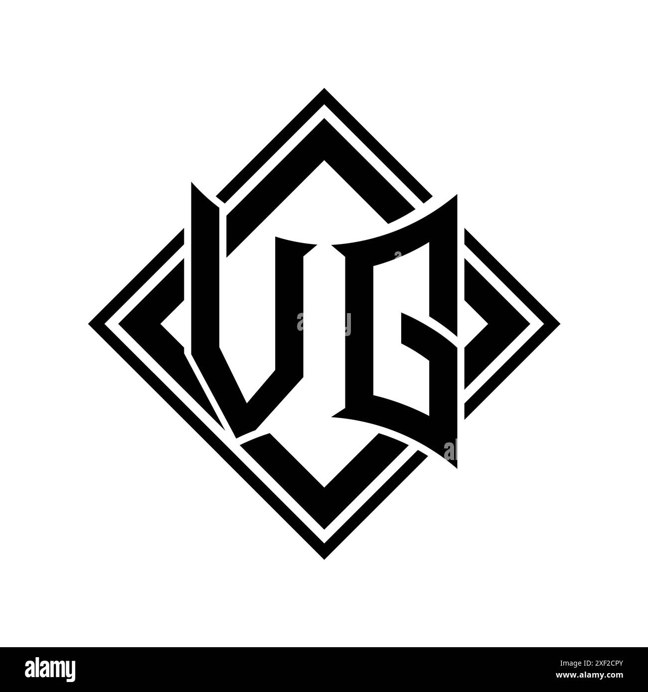 VG Letter logo with abstract shield shape with square black outline on ...