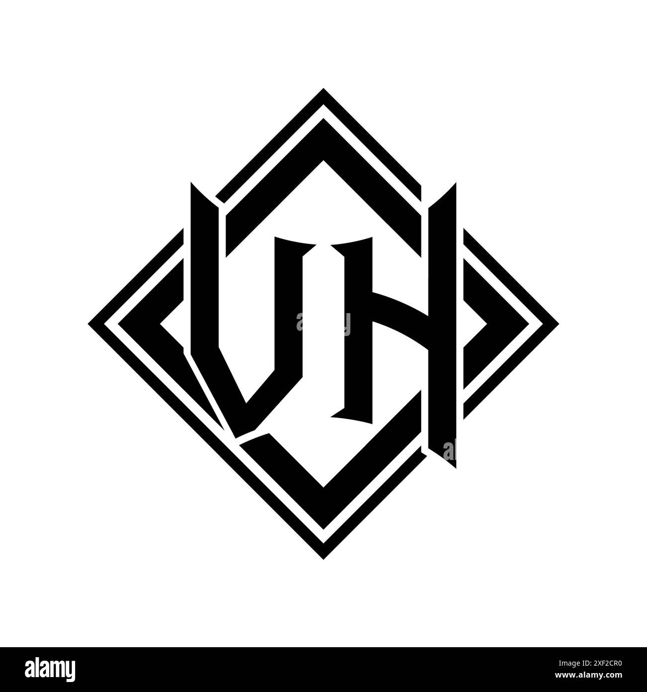 VH Letter logo with abstract shield shape with square black outline on ...