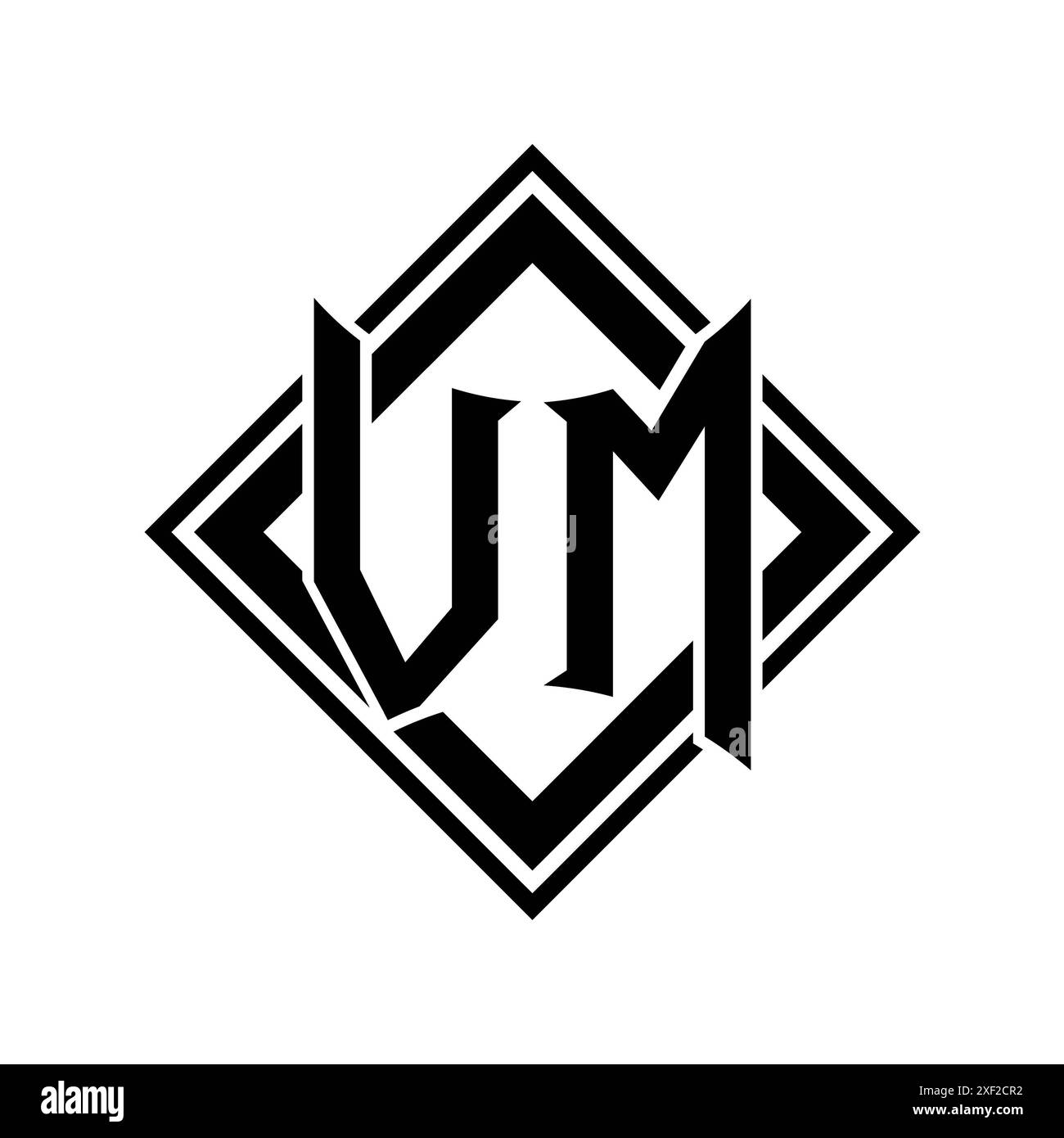 VM Letter logo with abstract shield shape with square black outline on ...