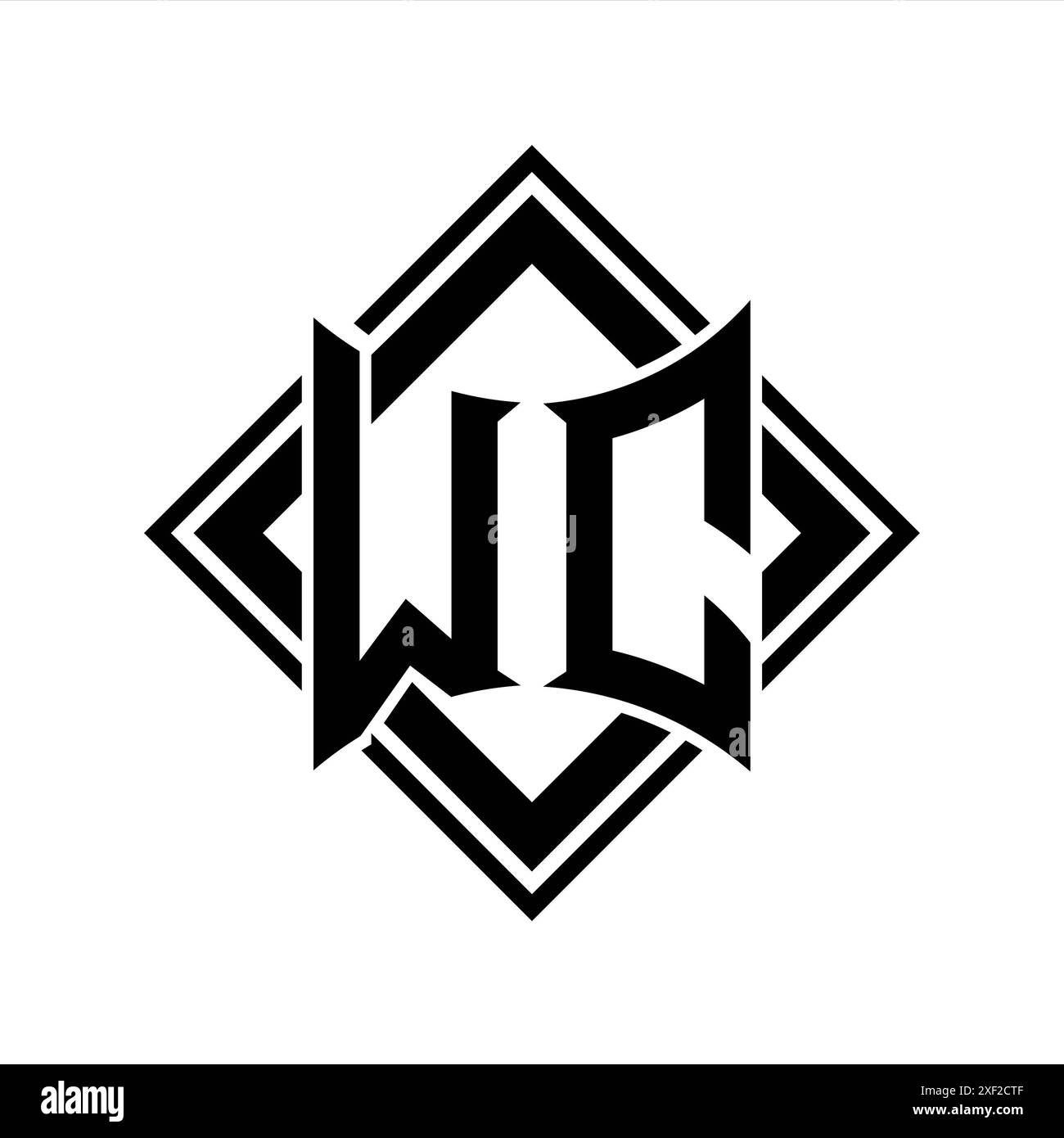WC Letter logo with abstract shield shape with square black outline on ...