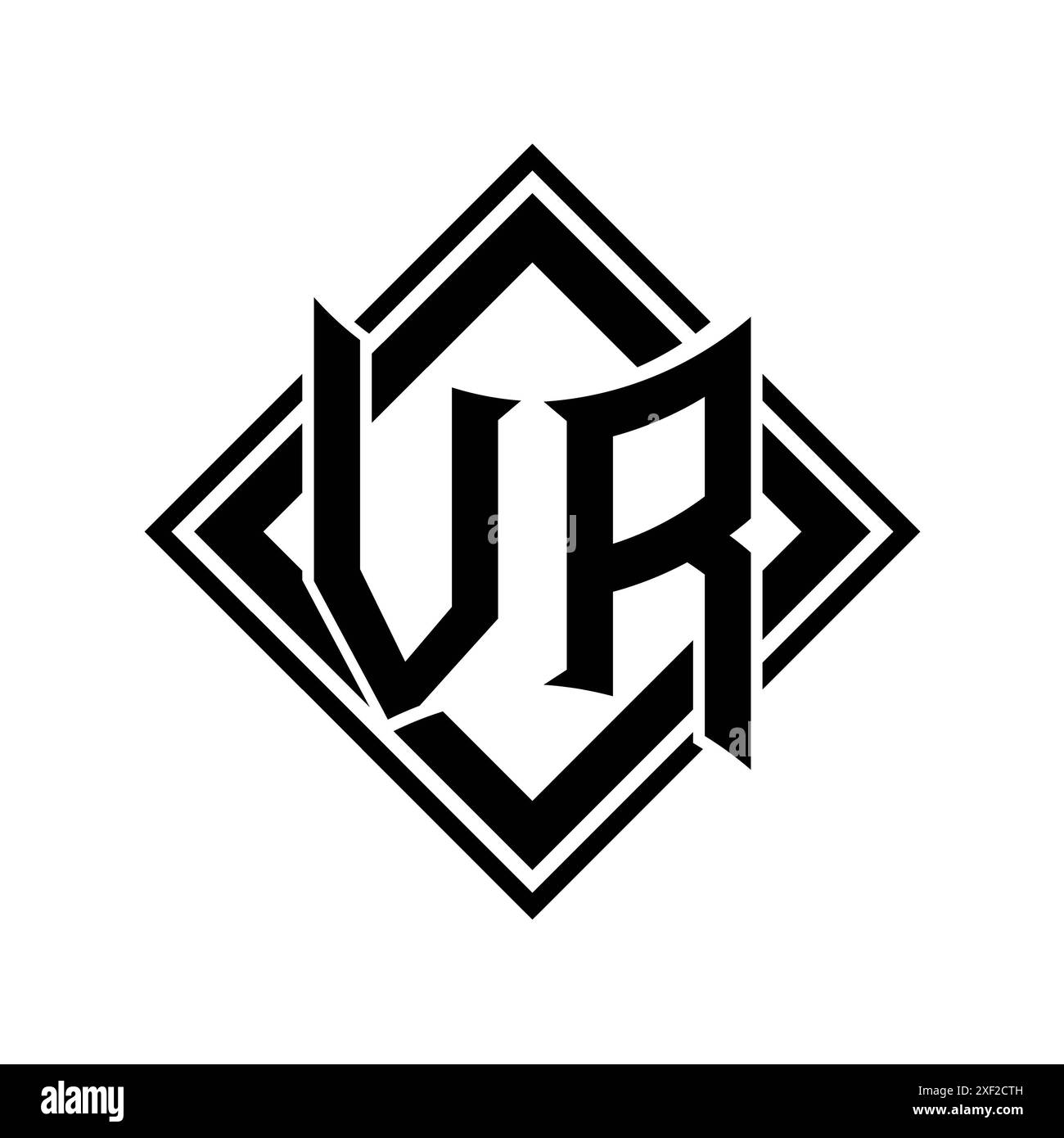 VR Letter logo with abstract shield shape with square black outline on ...