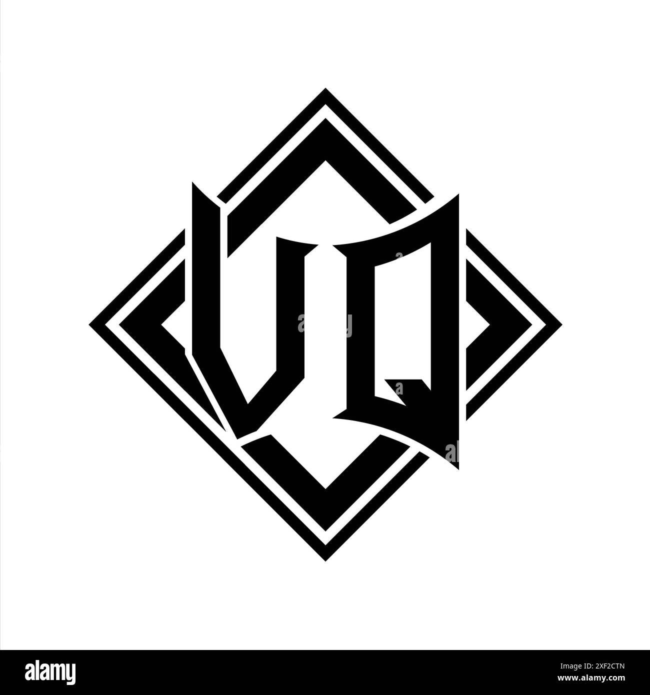 VQ Letter logo with abstract shield shape with square black outline on ...