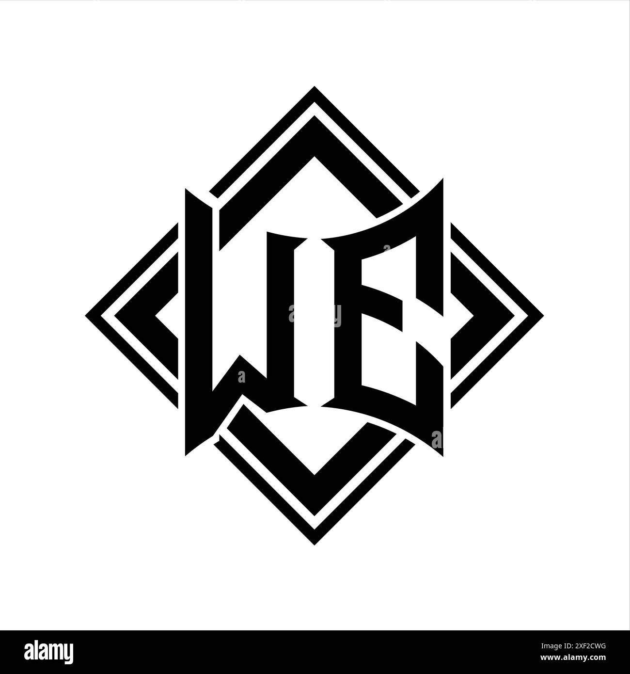 WE Letter logo with abstract shield shape with square black outline on ...