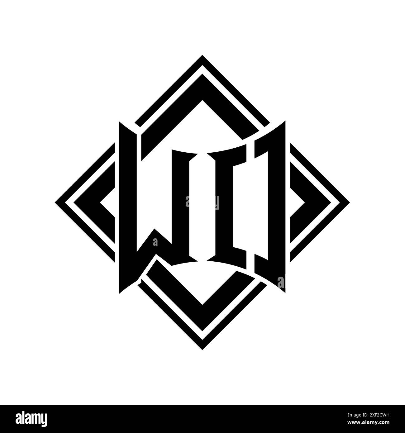 WO Letter logo with abstract shield shape with square black outline on ...