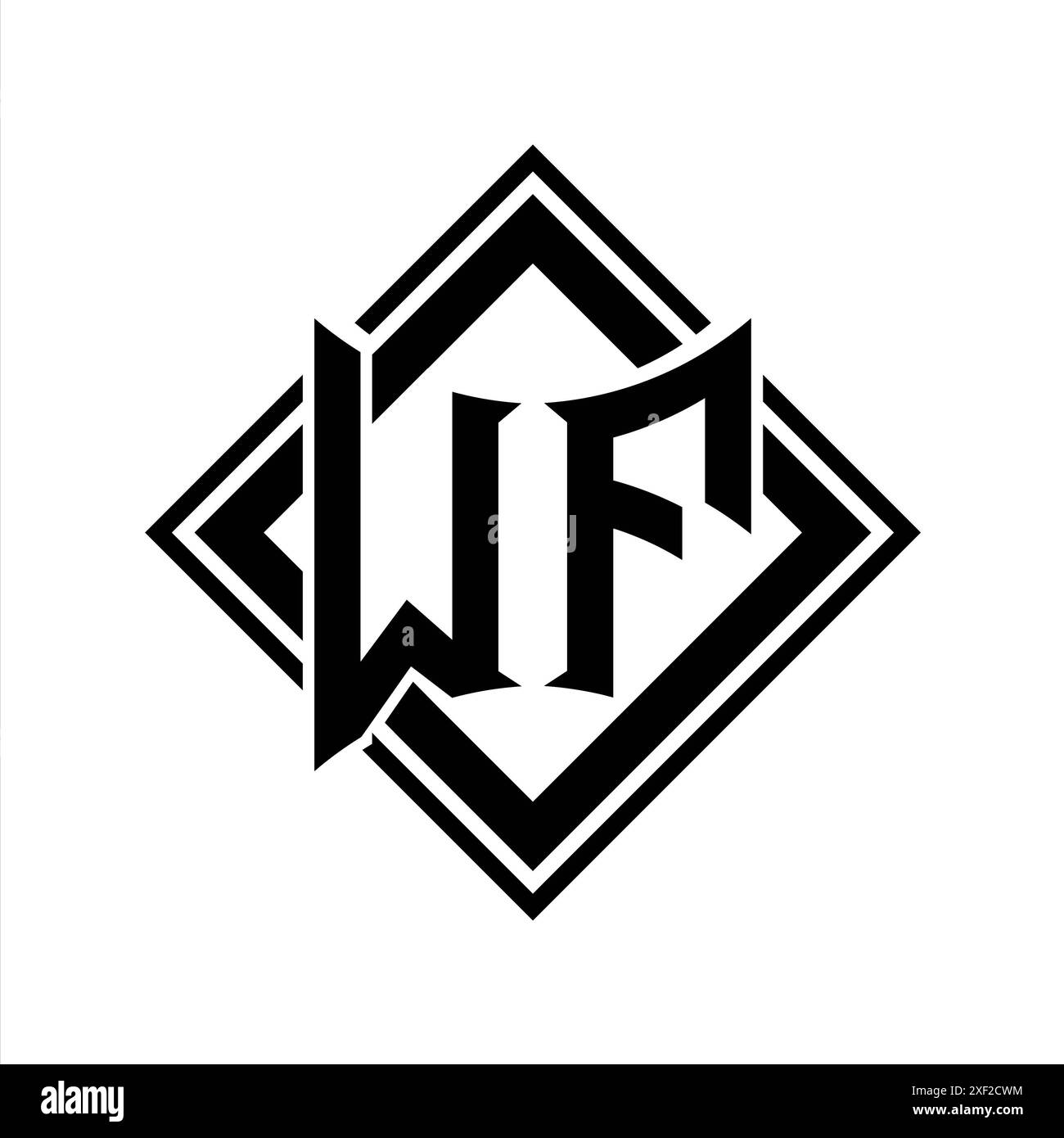 WF Letter logo with abstract shield shape with square black outline on ...