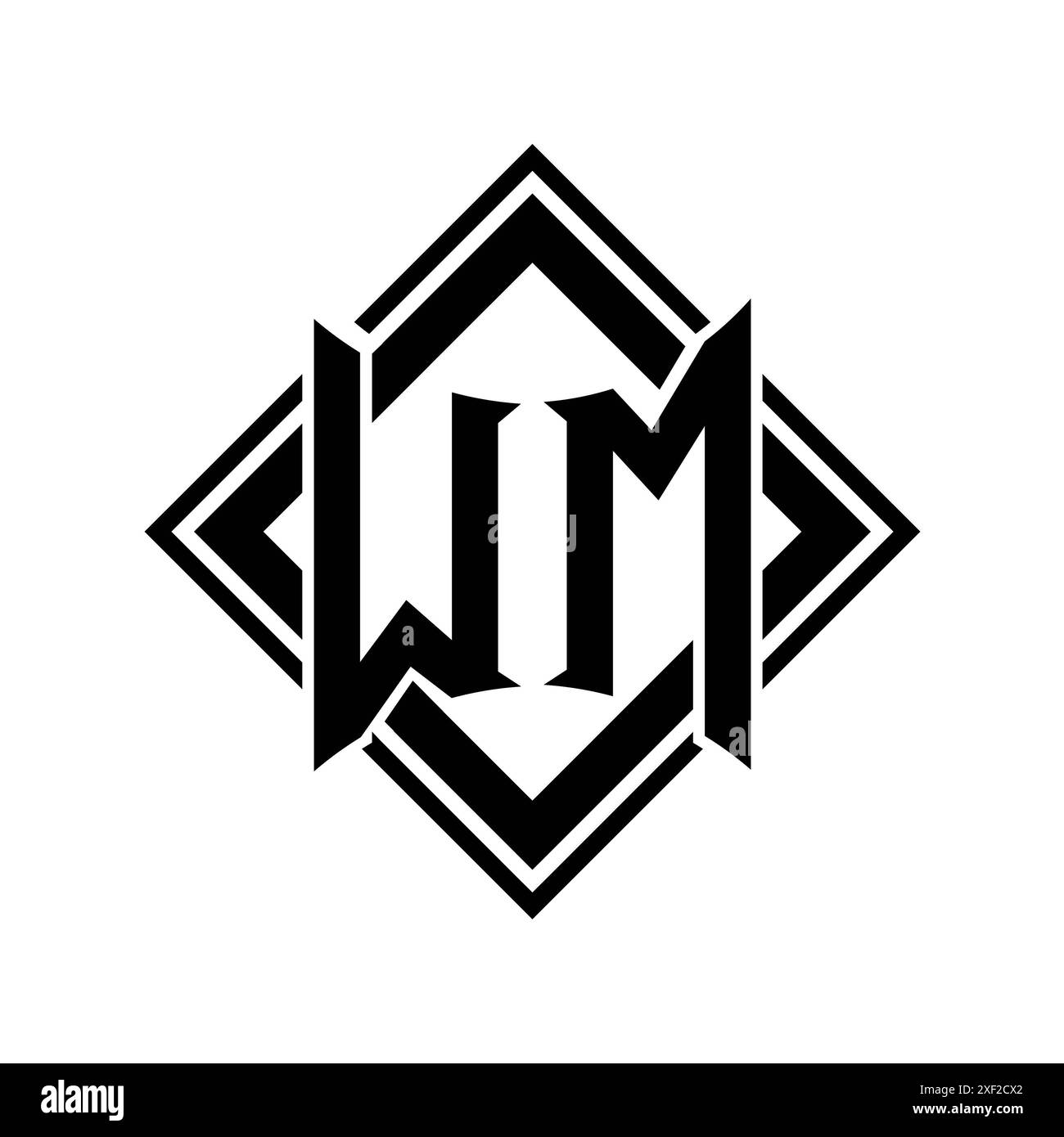 WM Letter logo with abstract shield shape with square black outline on ...