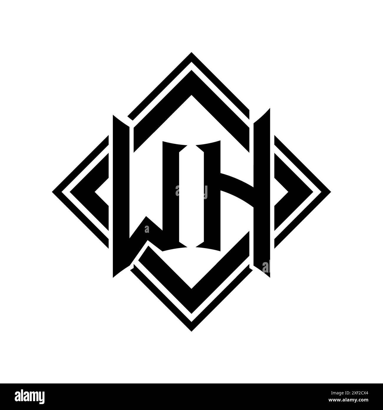WH Letter logo with abstract shield shape with square black outline on ...