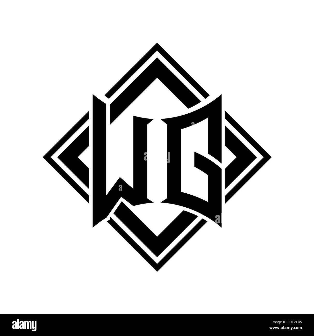 WG Letter logo with abstract shield shape with square black outline on ...