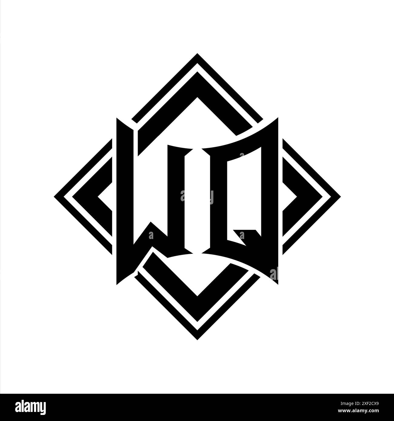 WQ Letter logo with abstract shield shape with square black outline on ...