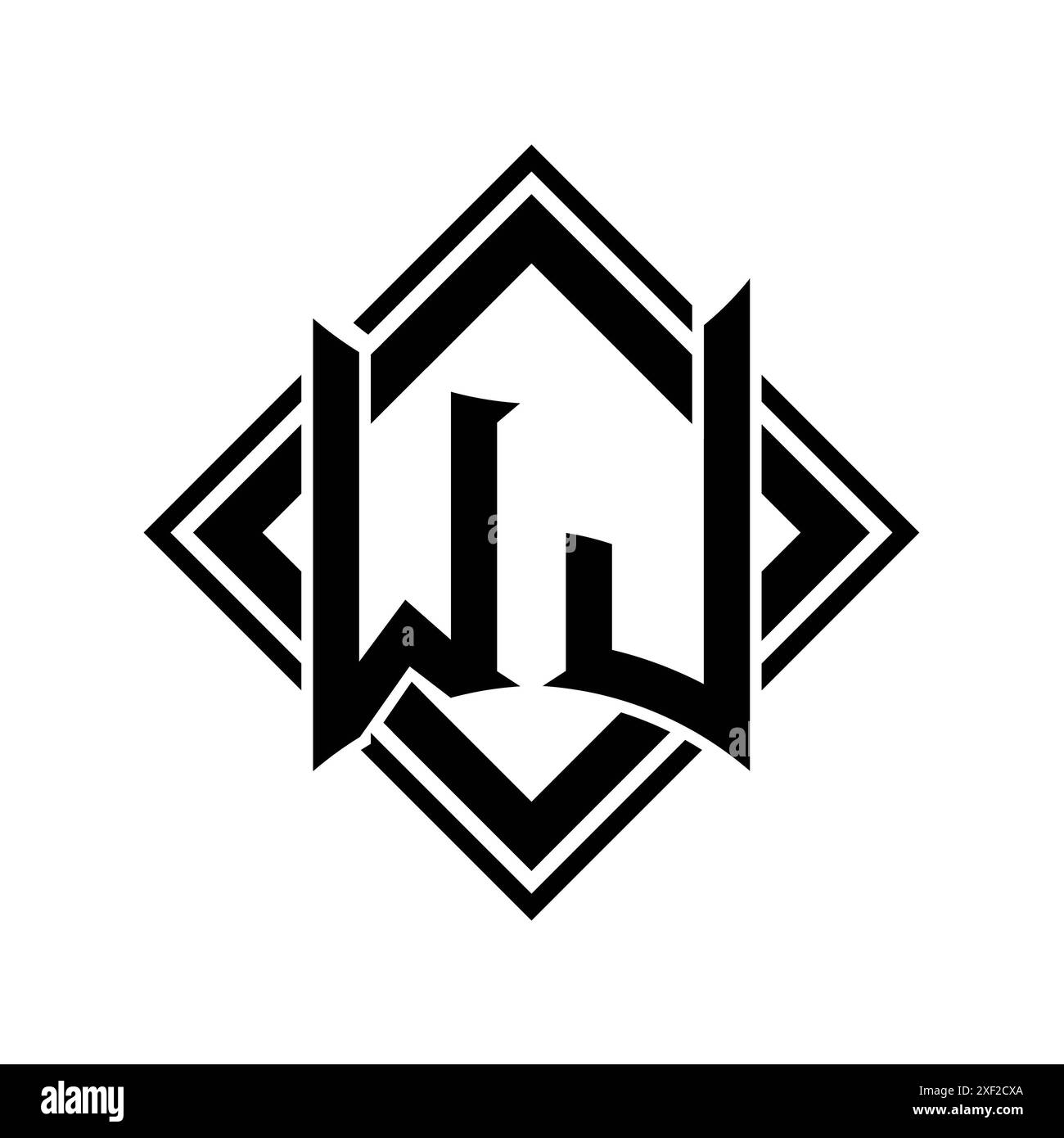 WJ Letter logo with abstract shield shape with square black outline on ...