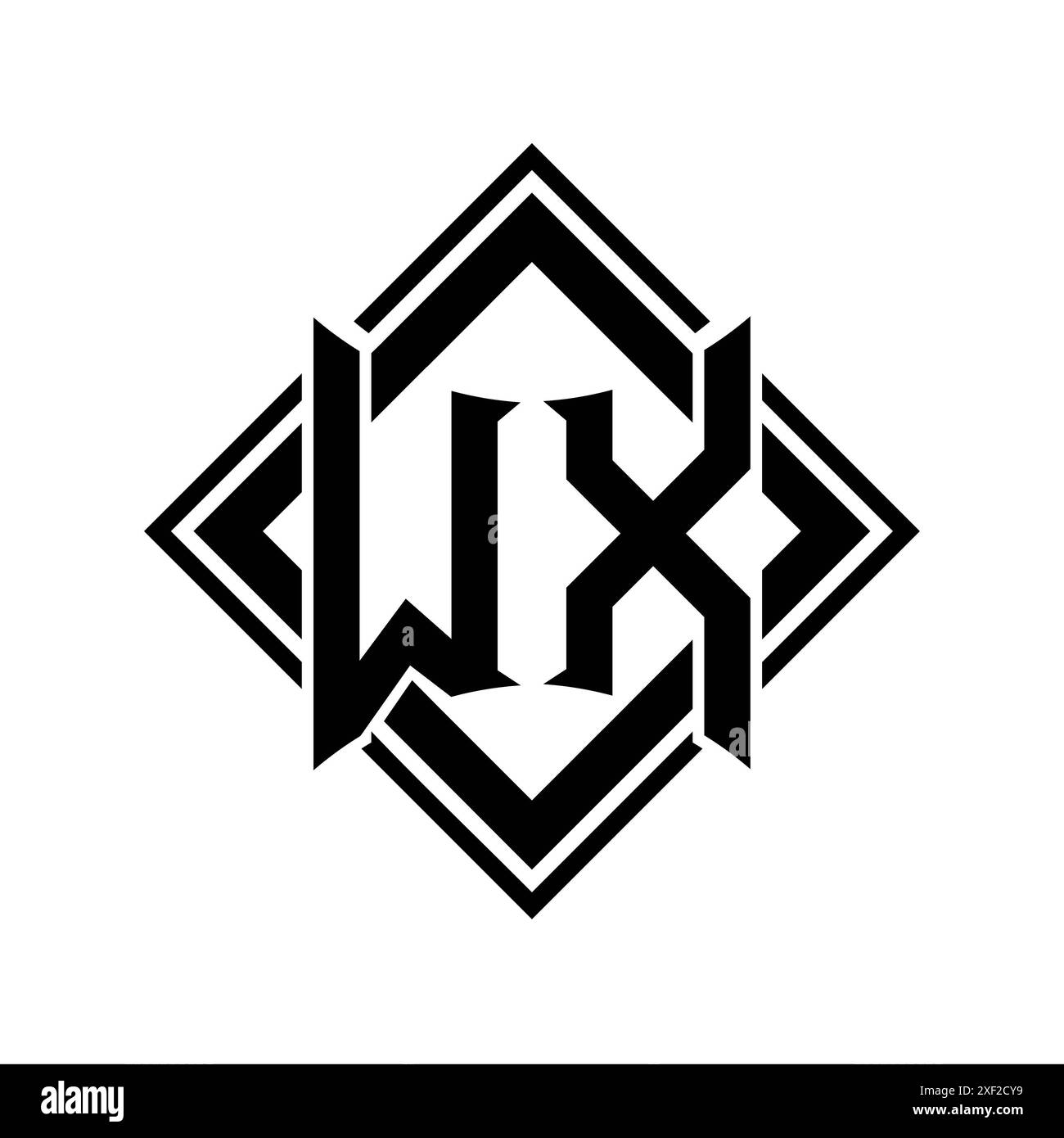 WX Letter logo with abstract shield shape with square black outline on ...