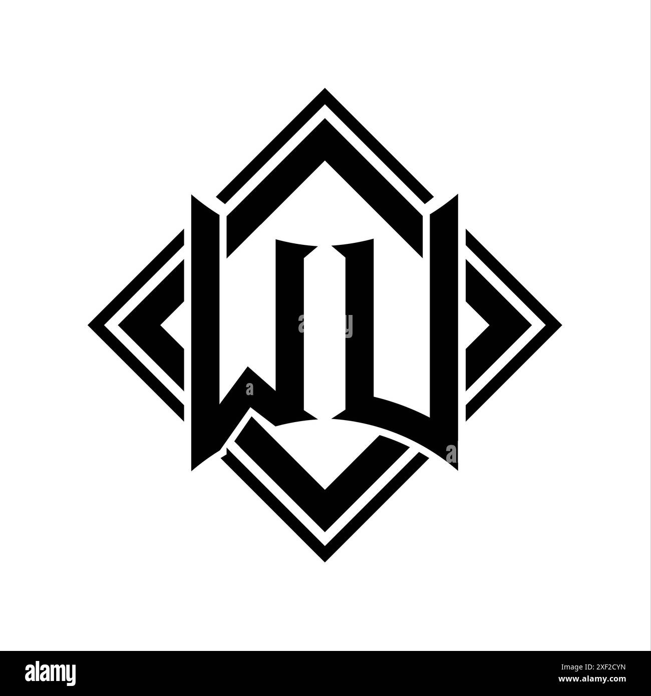 WU Letter logo with abstract shield shape with square black outline on ...