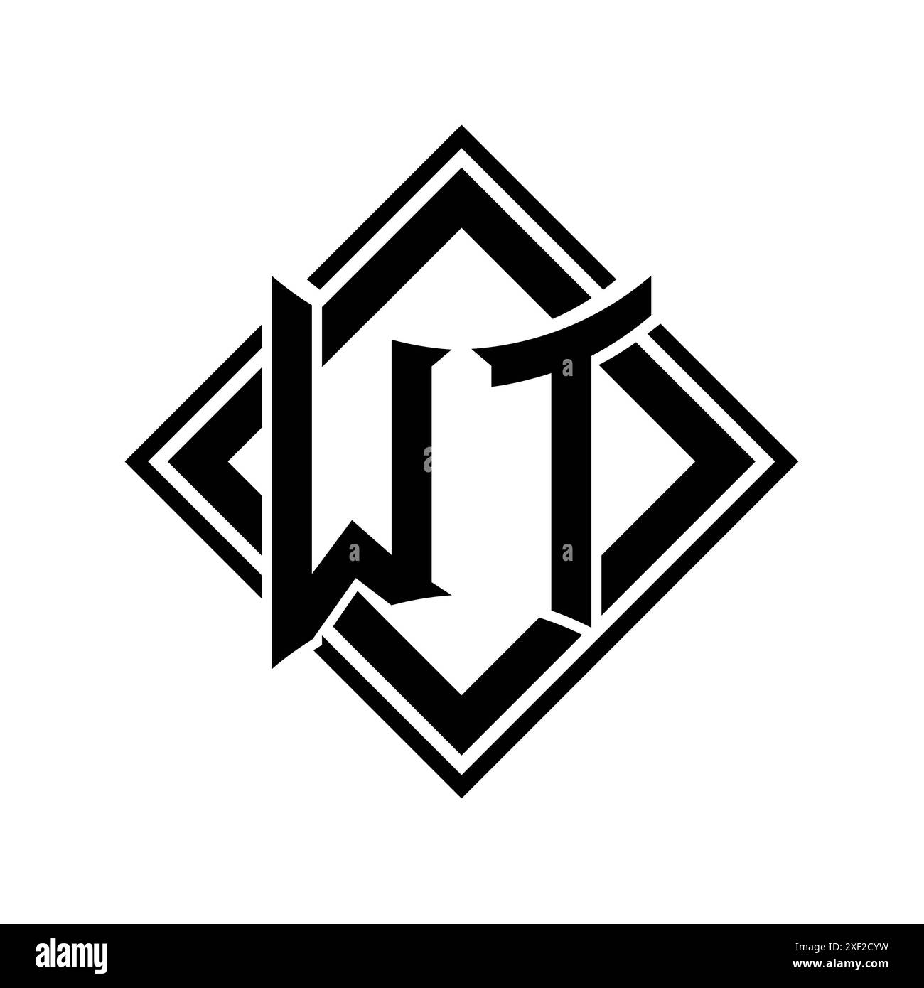 WT Letter logo with abstract shield shape with square black outline on ...