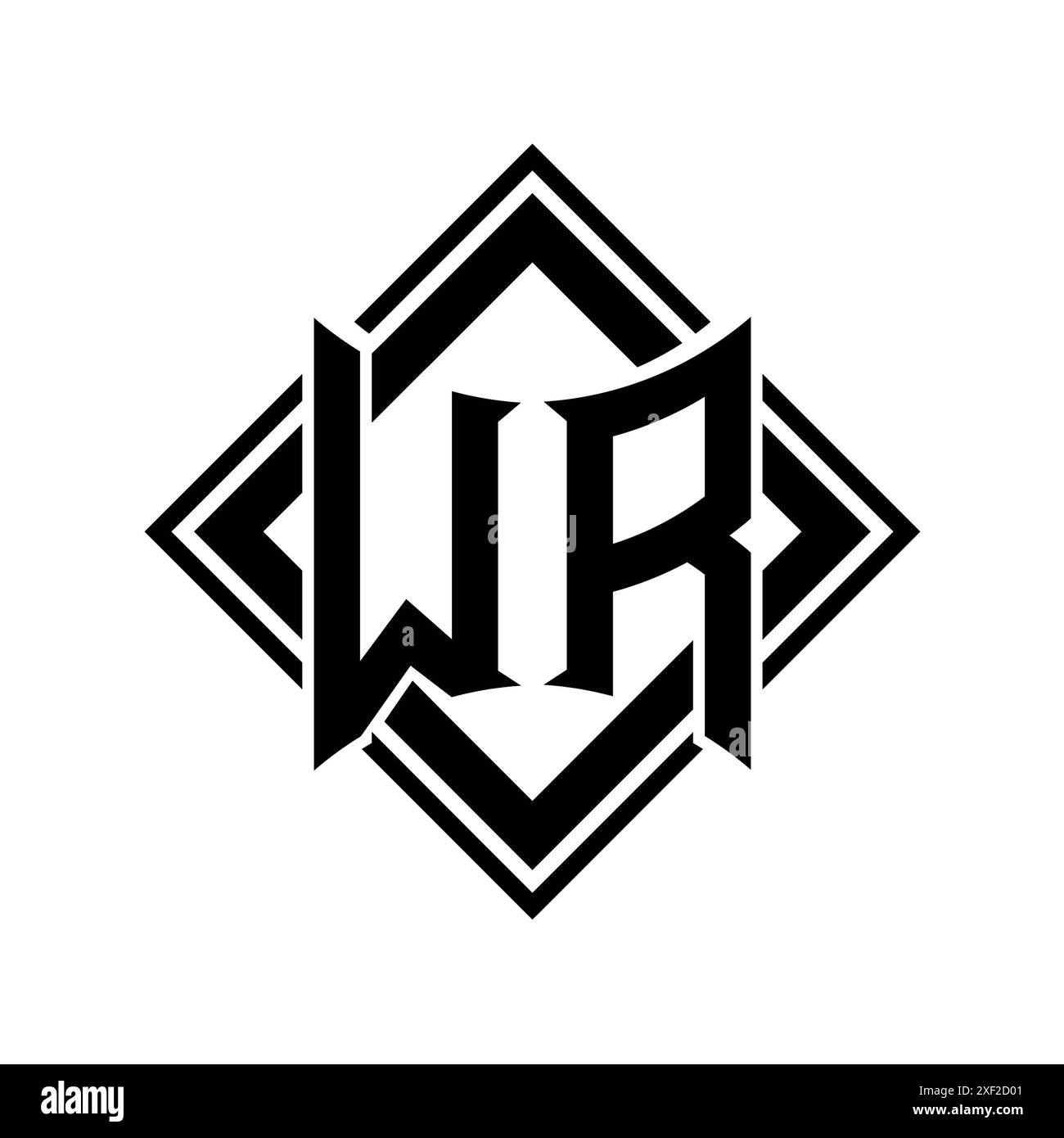 WR Letter logo with abstract shield shape with square black outline on ...