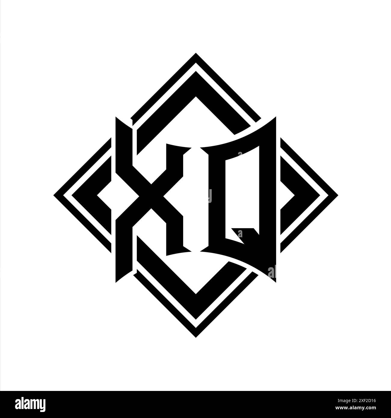 XQ Letter logo with abstract shield shape with square black outline on ...