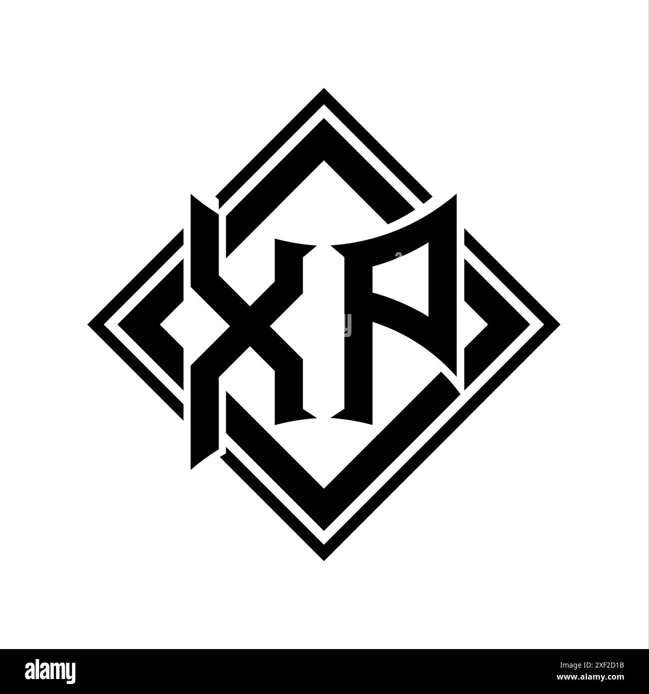 XP Letter logo with abstract shield shape with square black outline on white background template ...