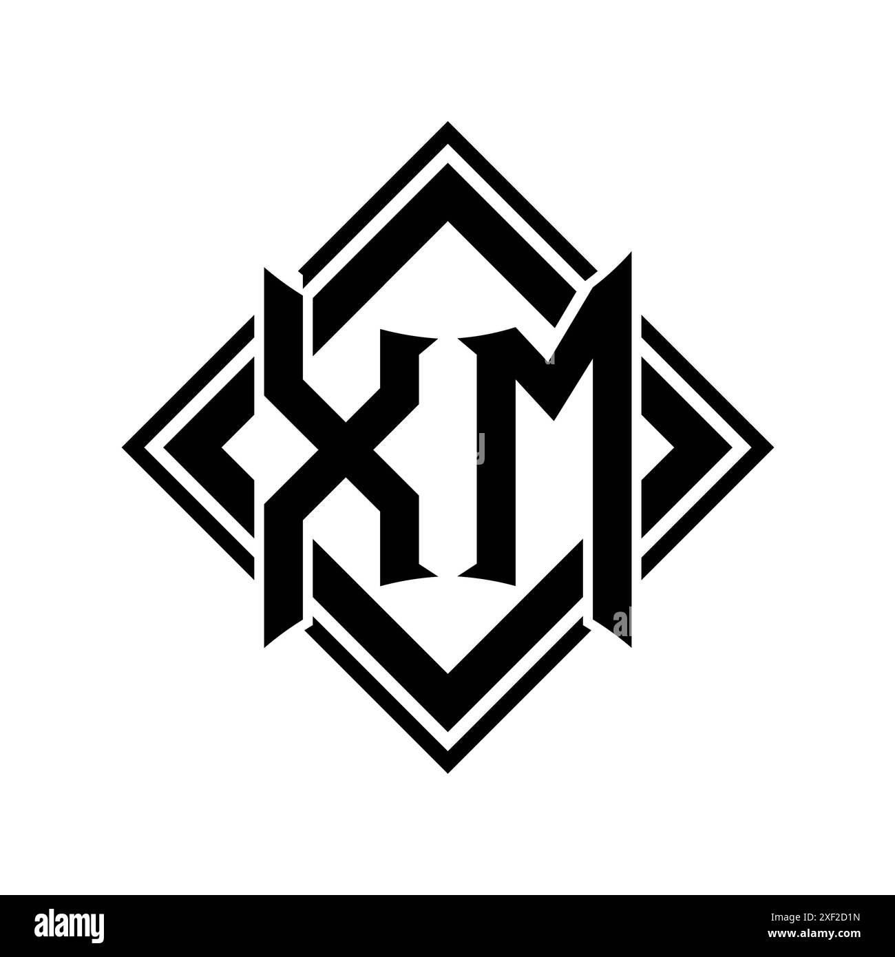 XM Letter logo with abstract shield shape with square black outline on ...