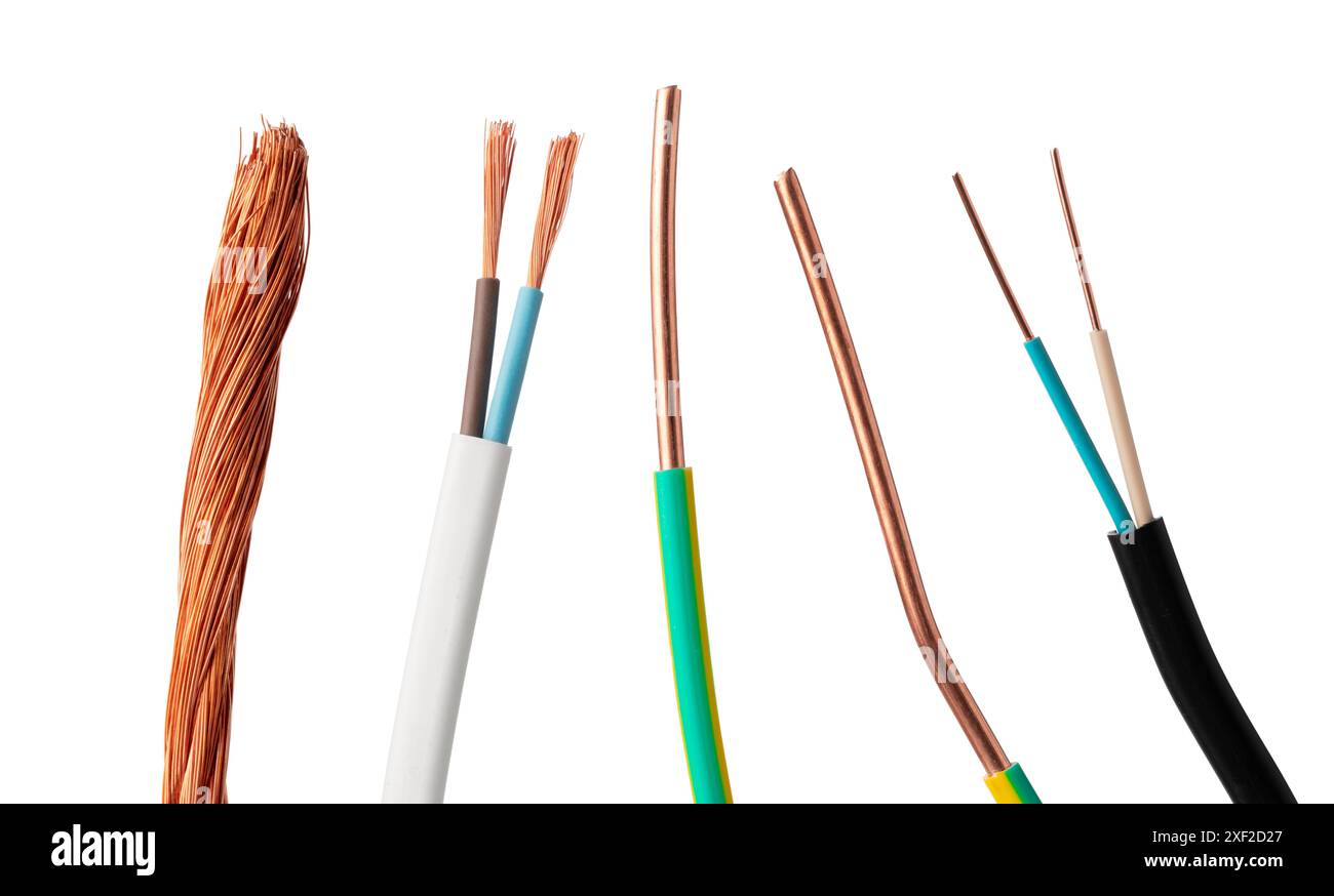 Four Different Types of Electrical Wires Isolated on White Background ...