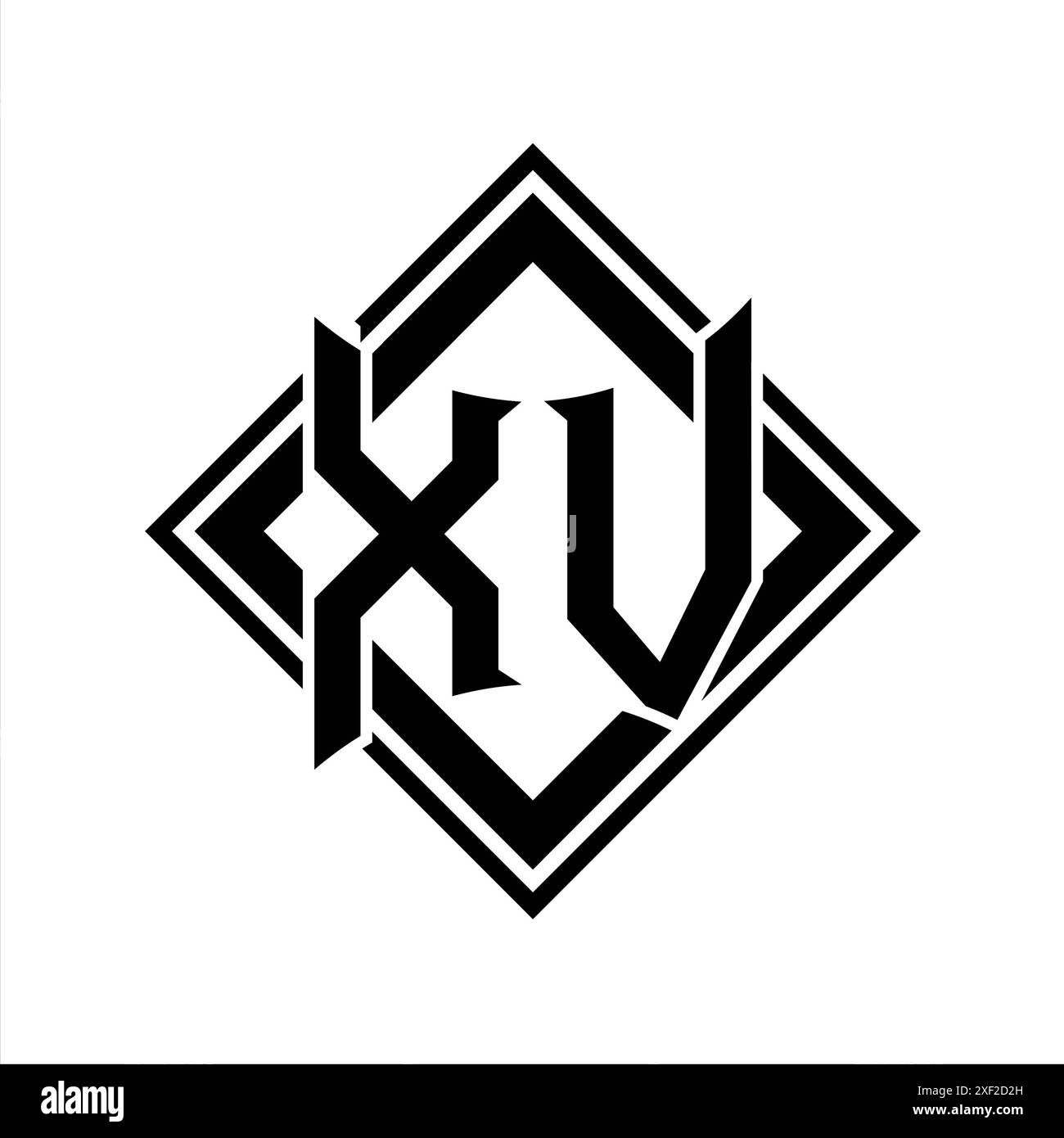 XV Letter logo with abstract shield shape with square black outline on ...