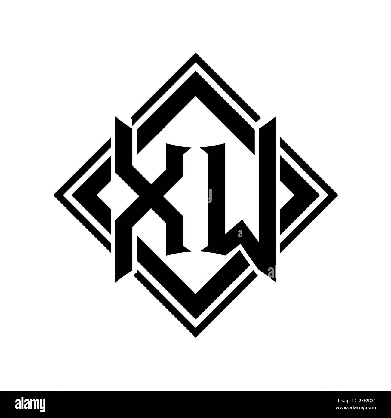 XW Letter logo with abstract shield shape with square black outline on ...