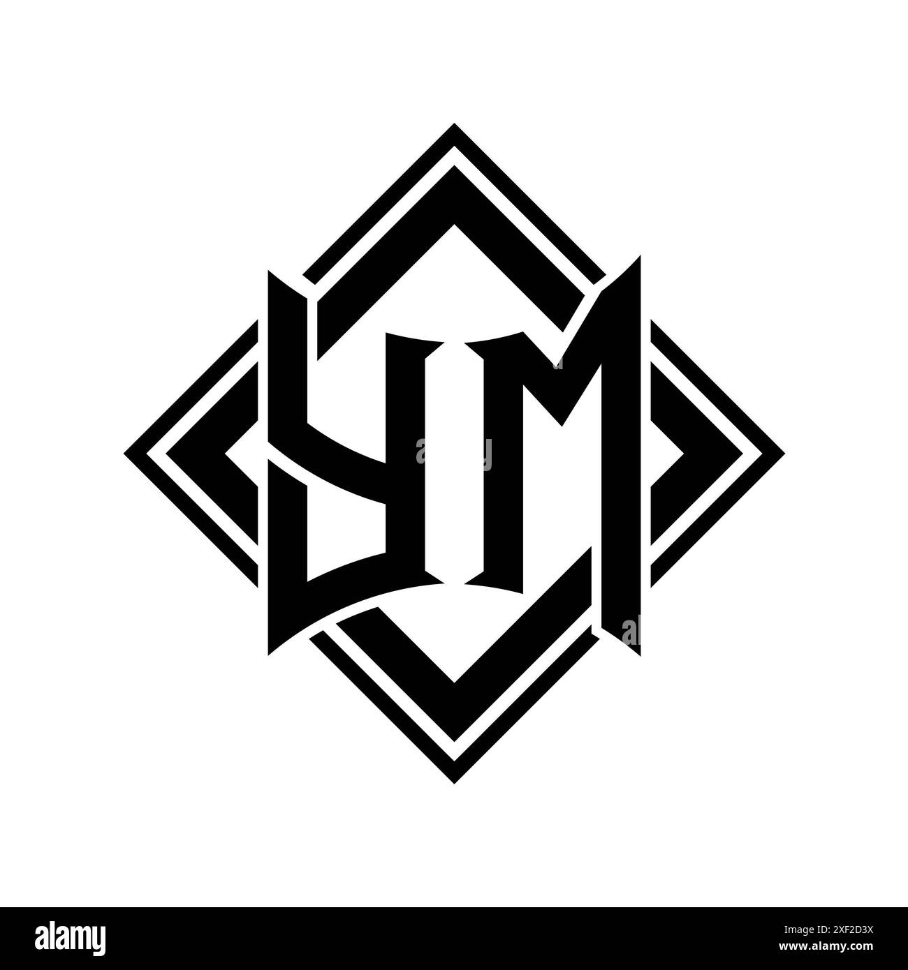 YM Letter logo with abstract shield shape with square black outline on ...