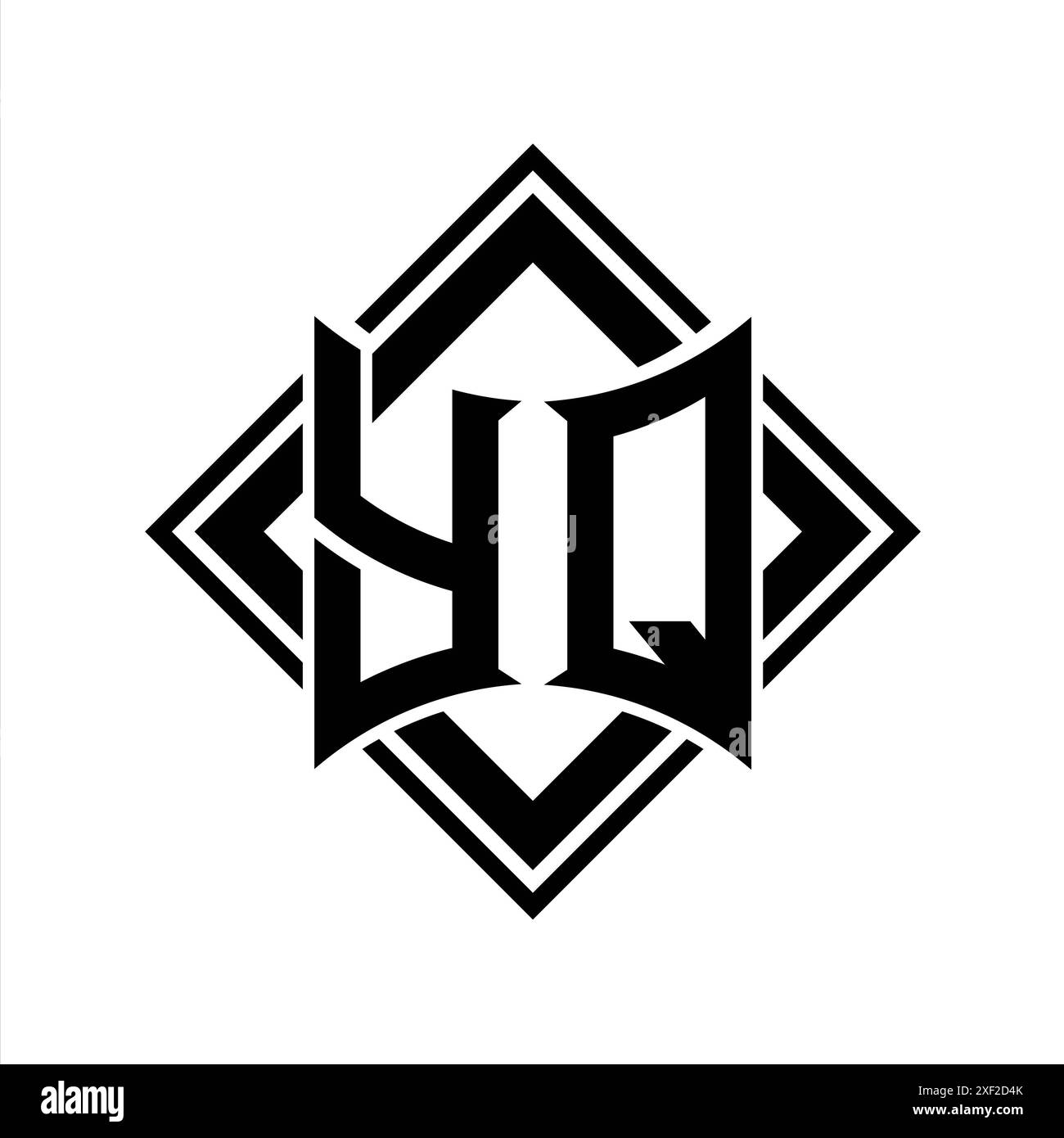 YQ Letter logo with abstract shield shape with square black outline on white background template ...