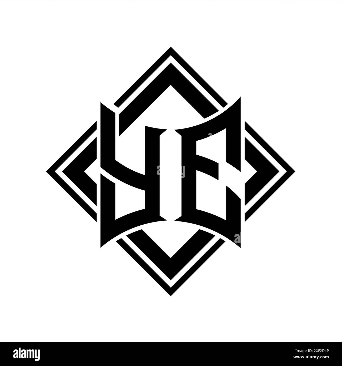 YE Letter logo with abstract shield shape with square black outline on ...