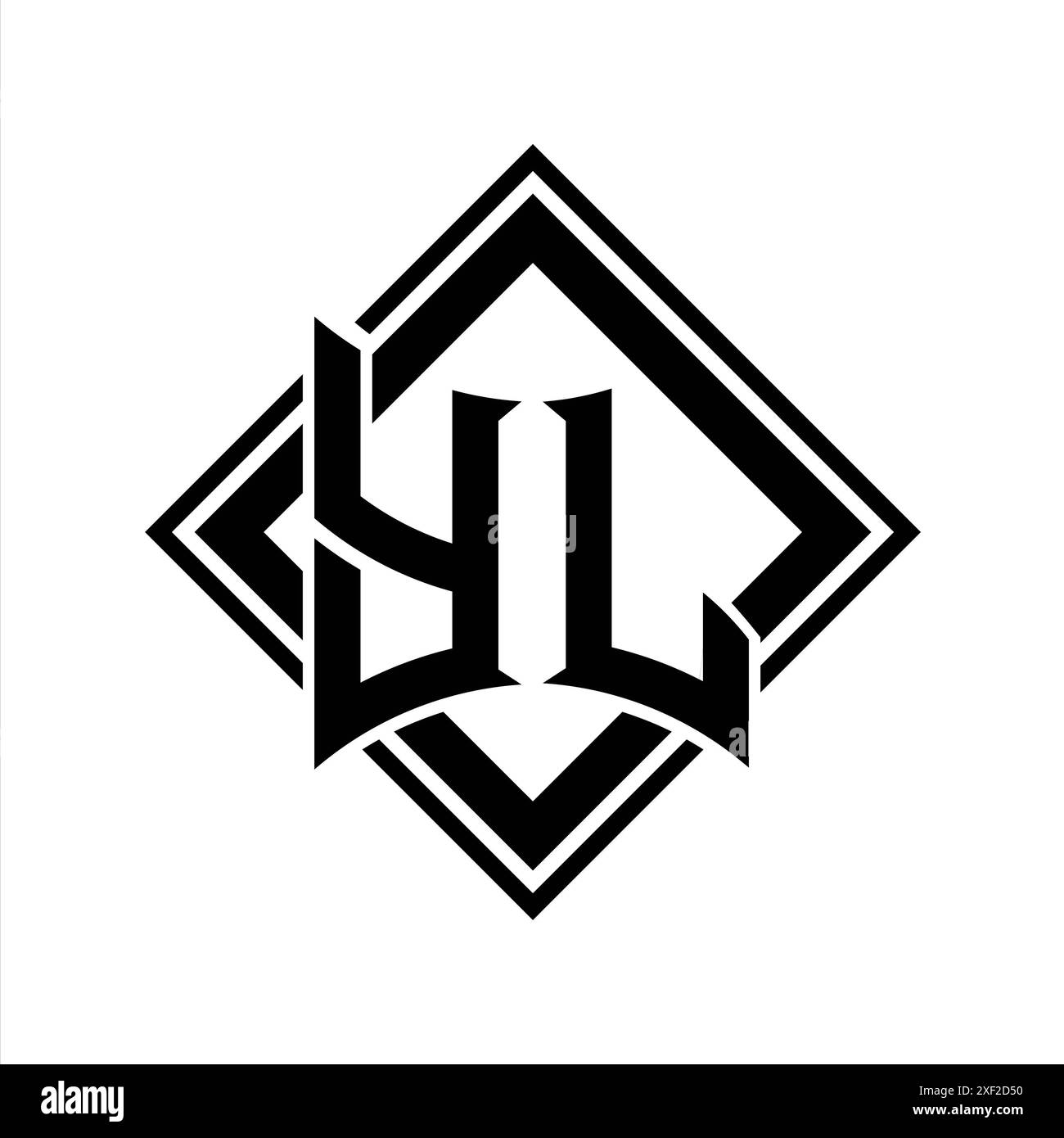 YL Letter logo with abstract shield shape with square black outline on ...
