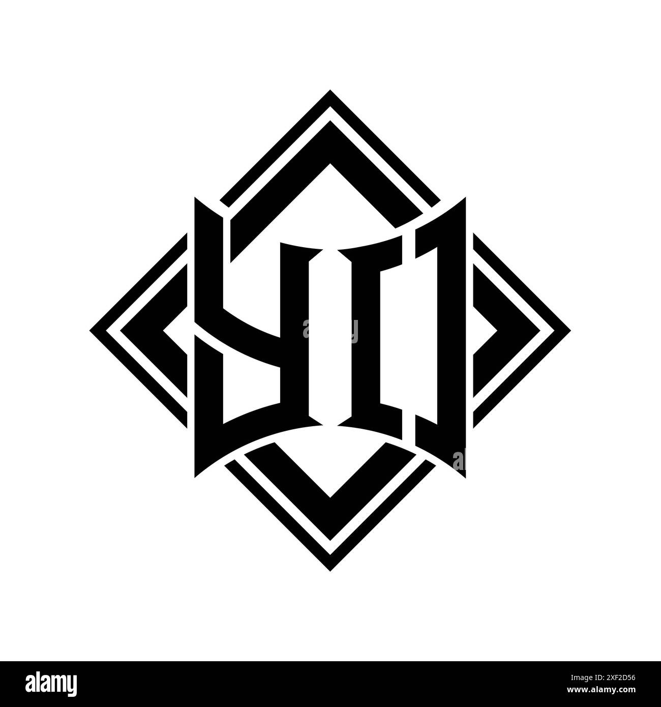 YO Letter logo with abstract shield shape with square black outline on ...