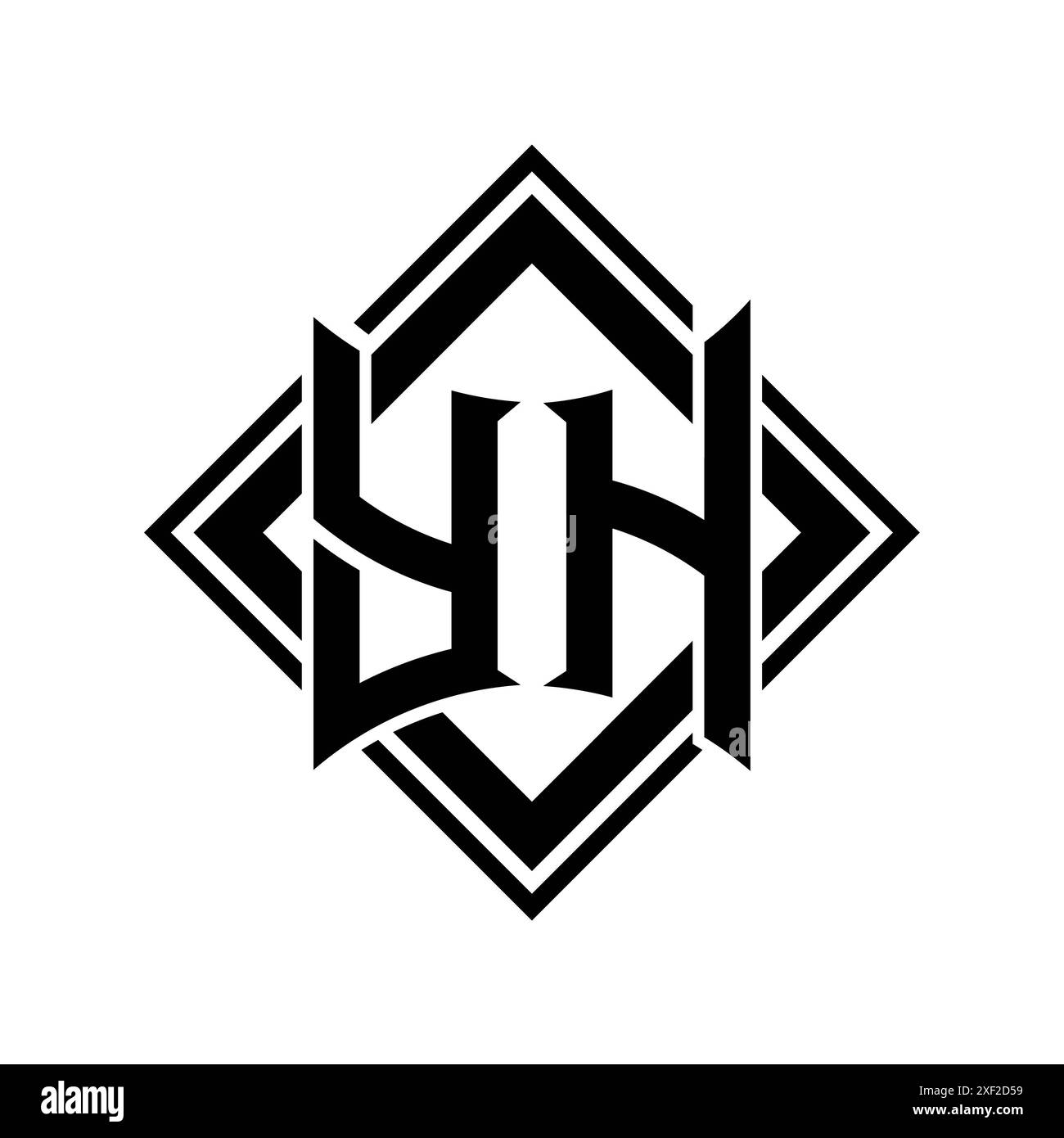 Yh Letter Logo With Abstract Shield Shape With Square Black Outline On White Background Template