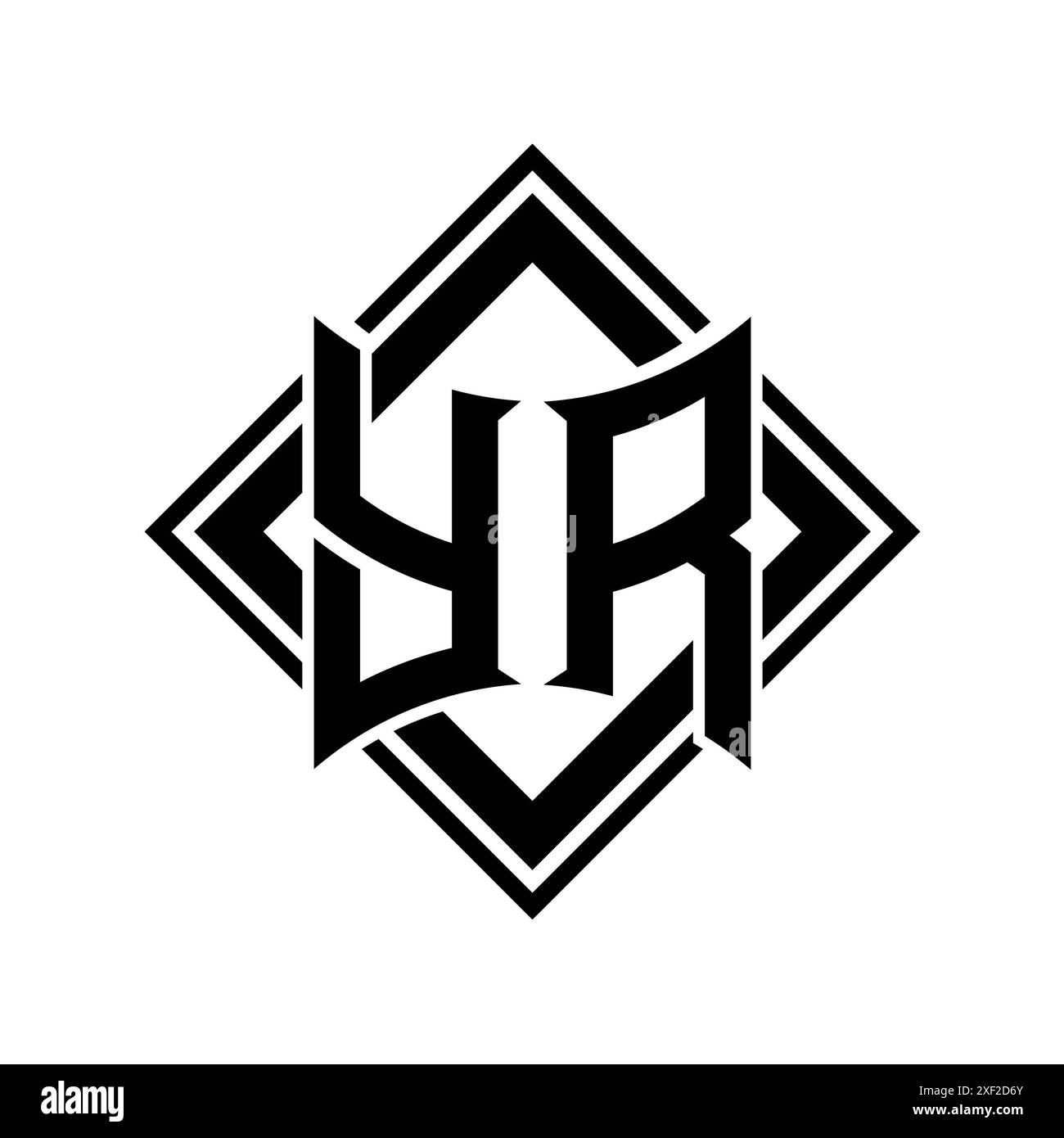 YR Letter logo with abstract shield shape with square black outline on ...