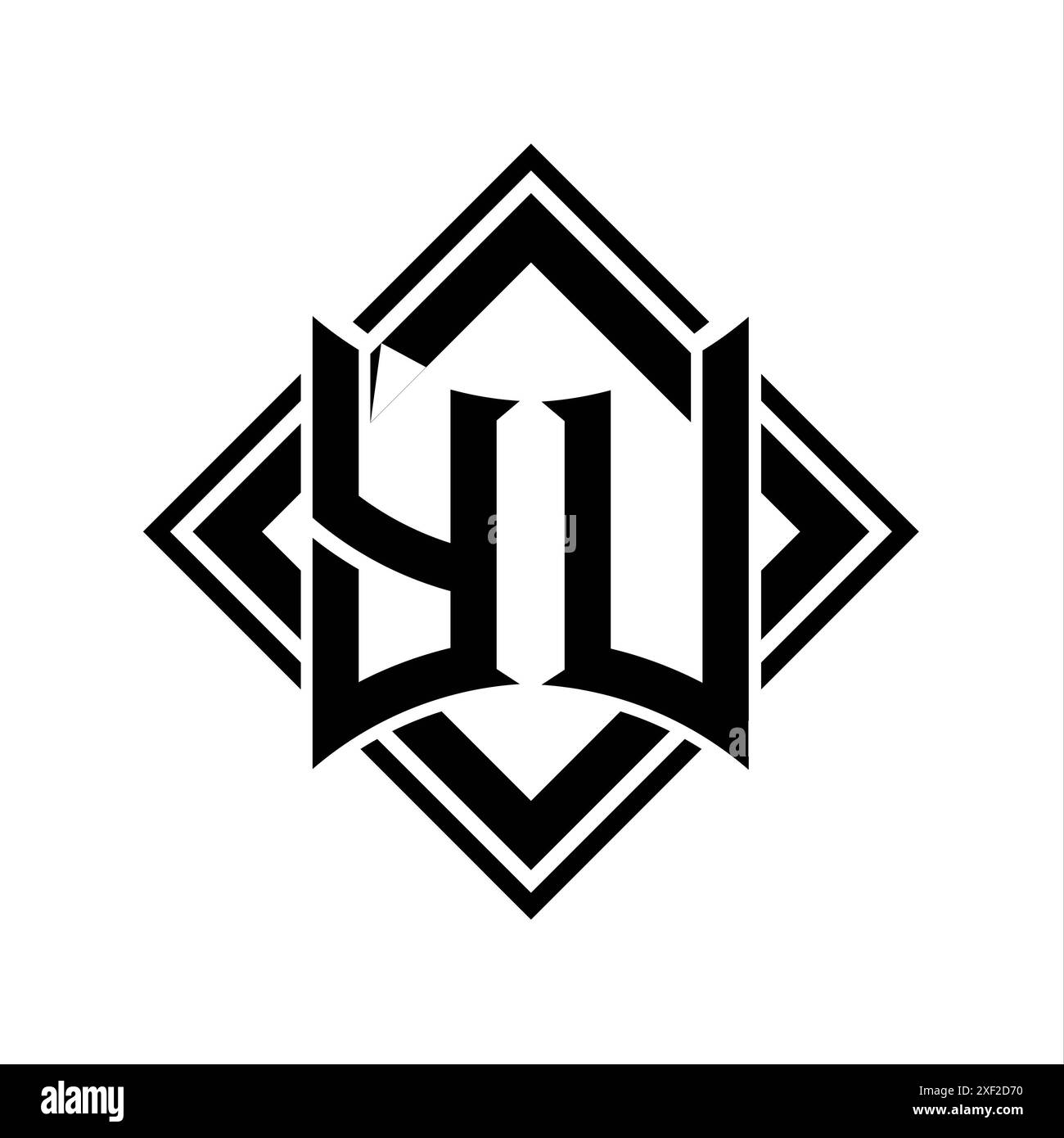 YU Letter logo with abstract shield shape with square black outline on ...