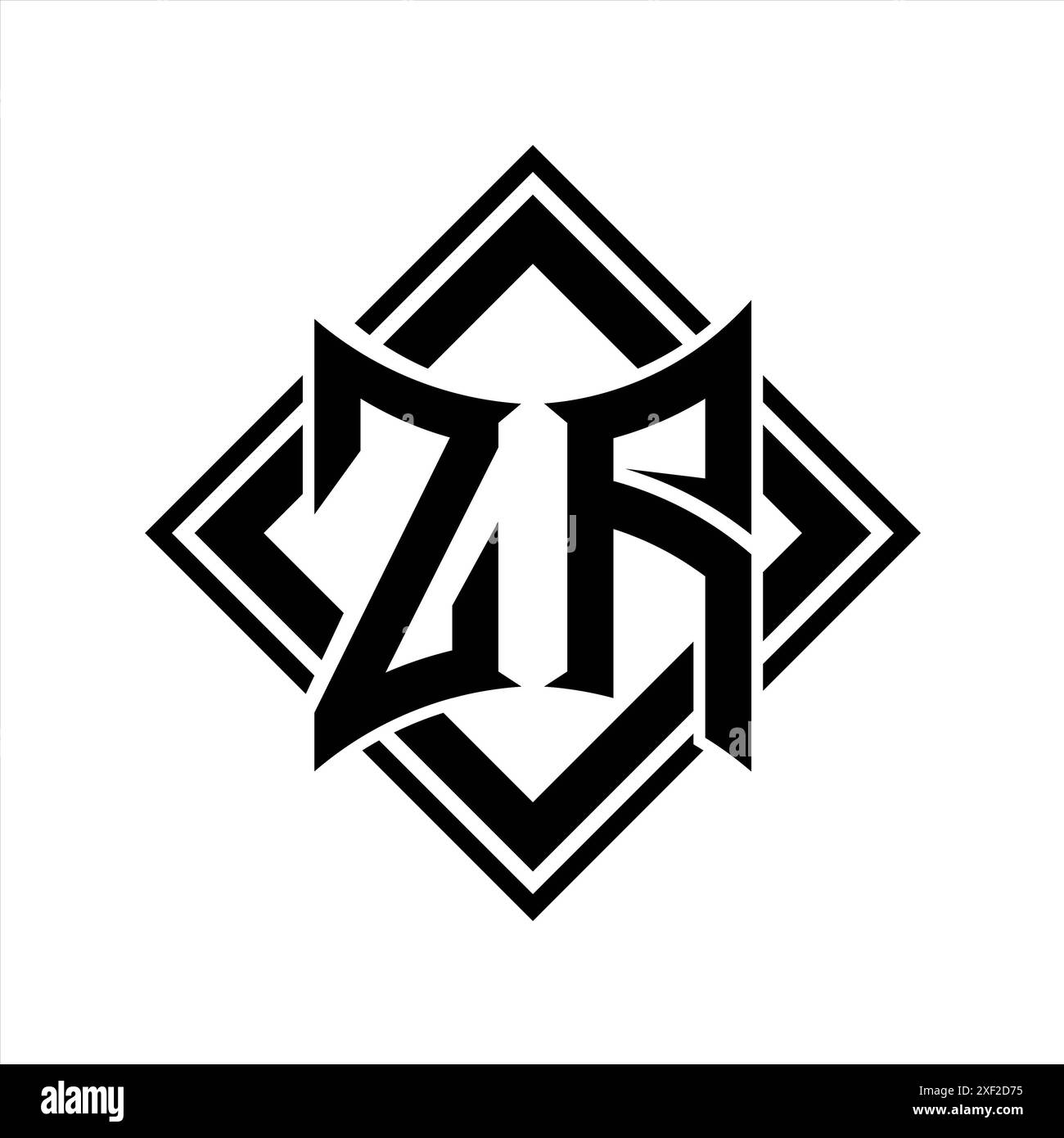 ZA Letter logo with abstract shield shape with square black outline on ...