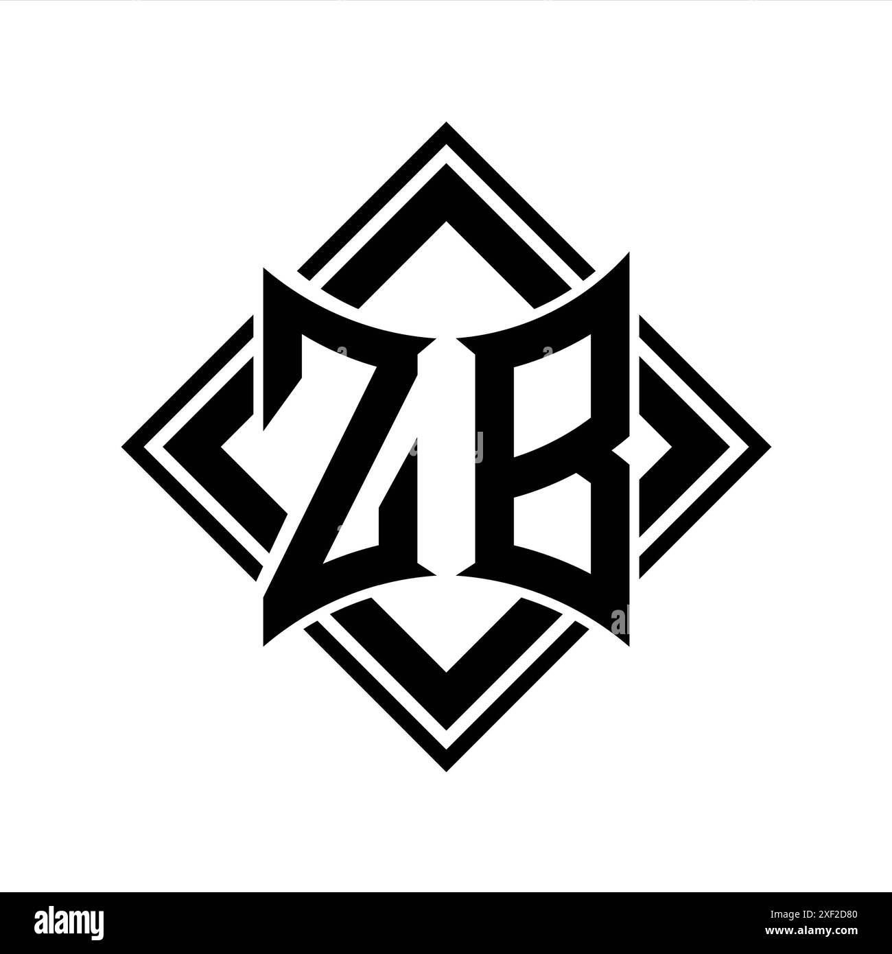 ZB Letter logo with abstract shield shape with square black outline on ...