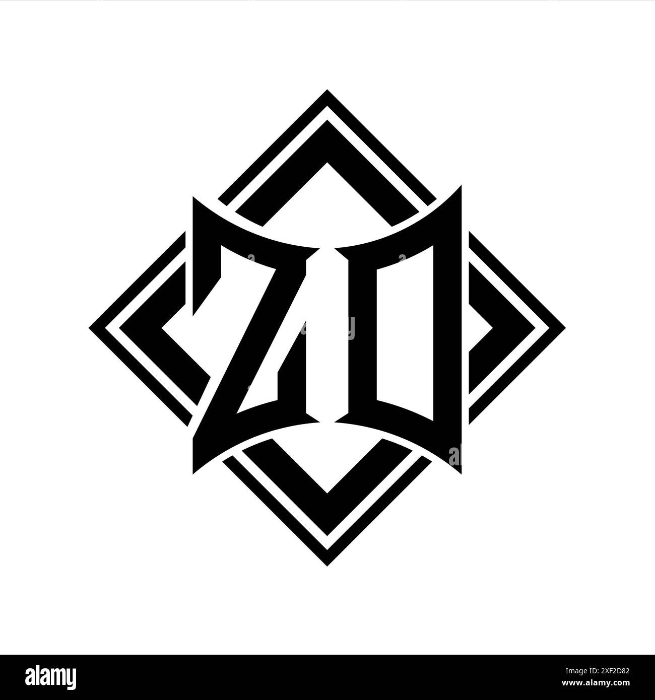 ZD Letter logo with abstract shield shape with square black outline on ...