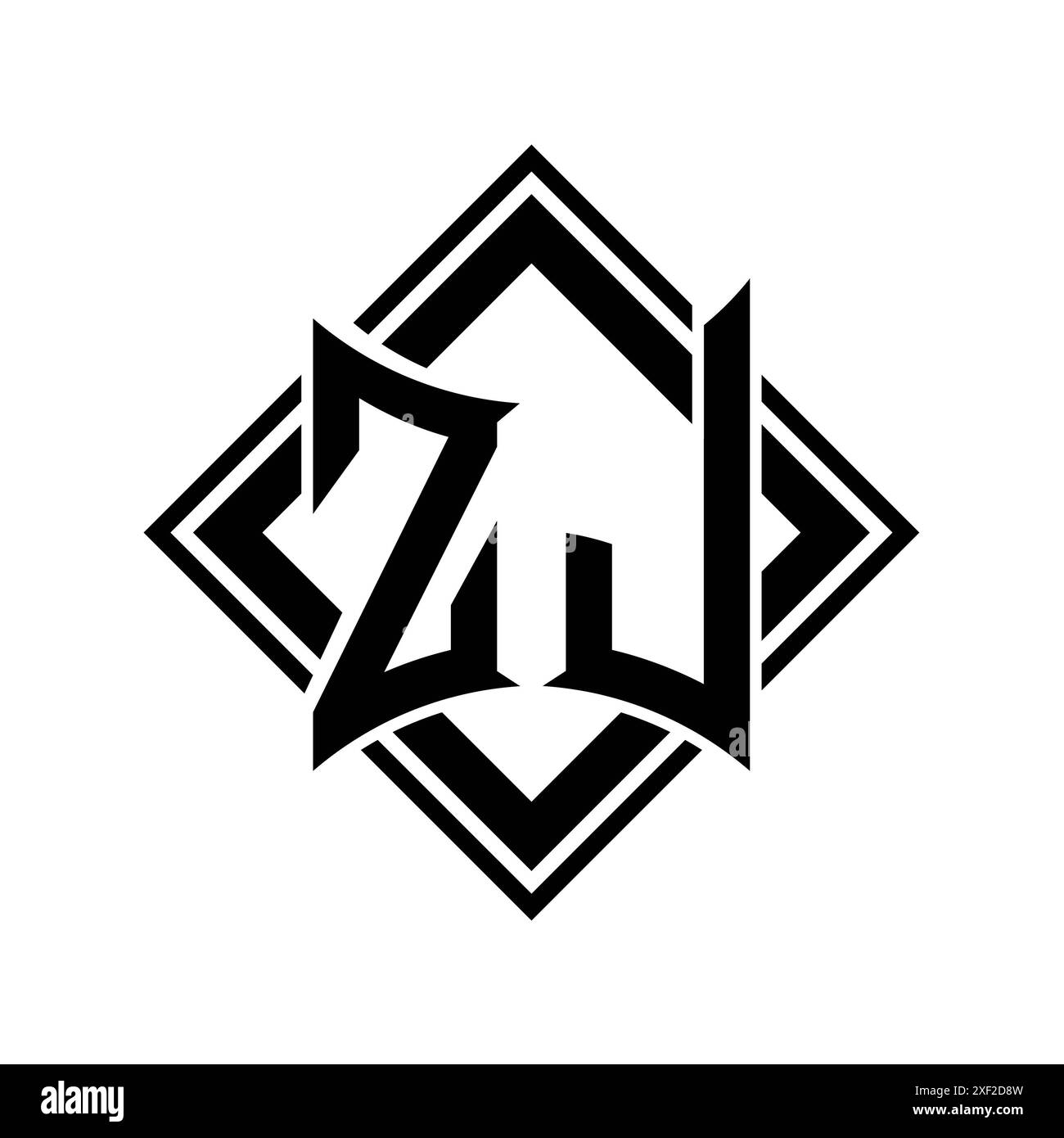ZJ Letter logo with abstract shield shape with square black outline on ...