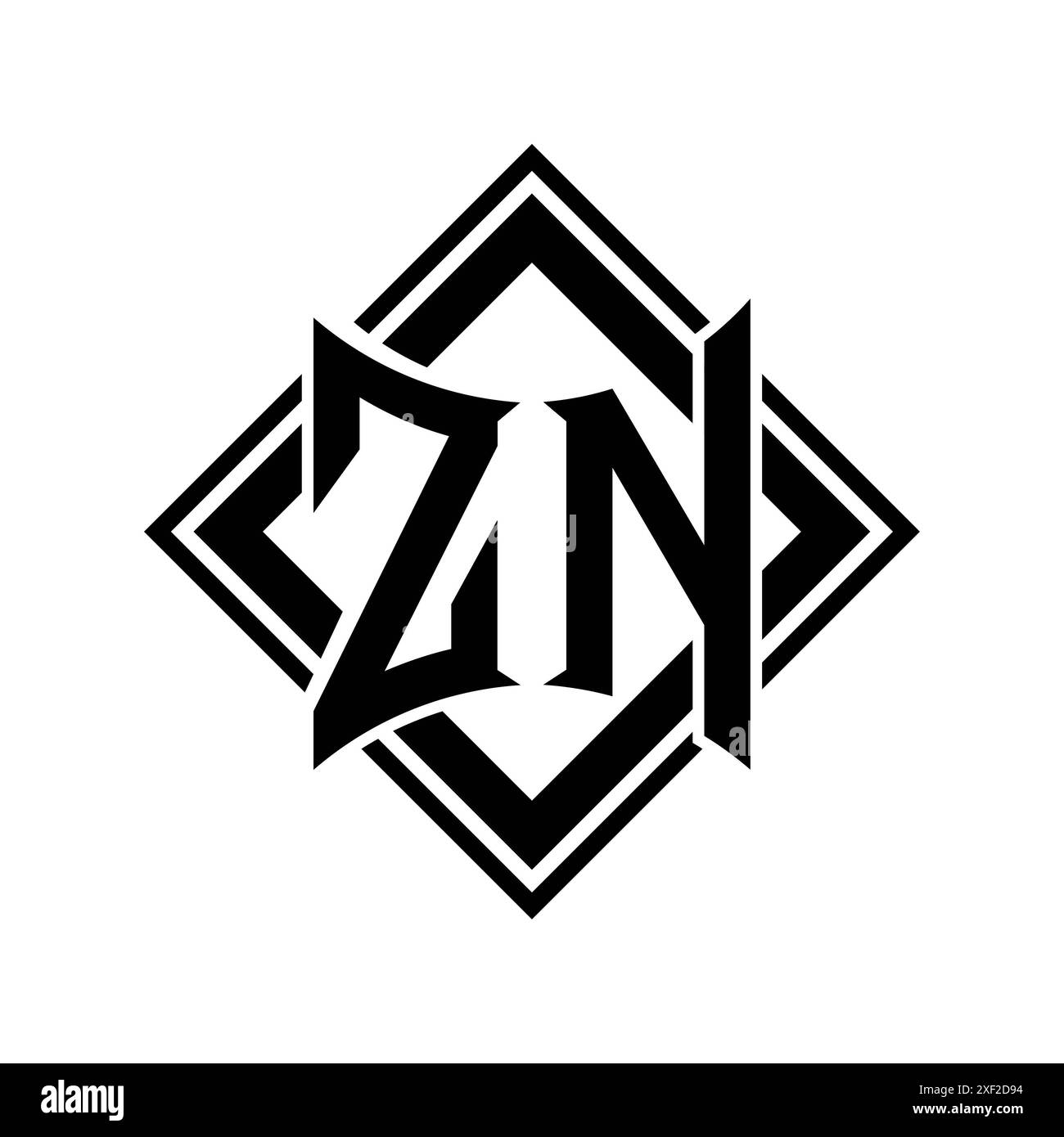 ZN Letter logo with abstract shield shape with square black outline on ...