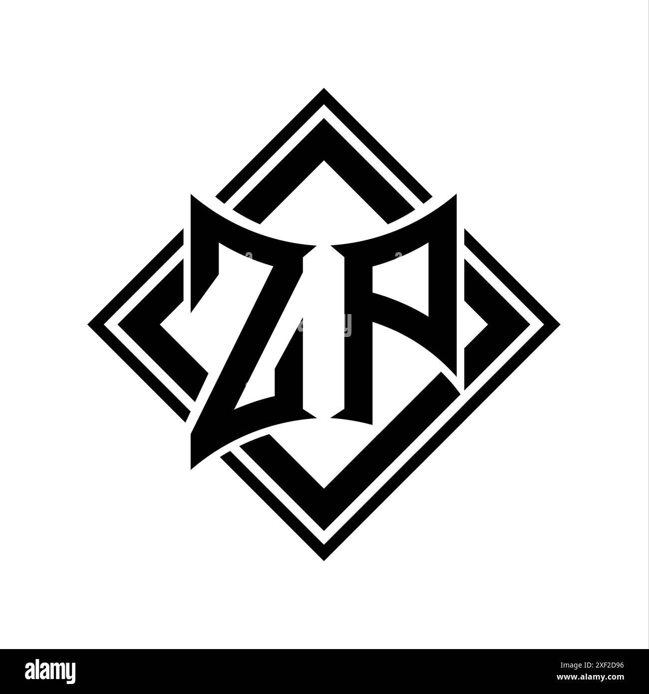 ZP Letter logo with abstract shield shape with square black outline on ...