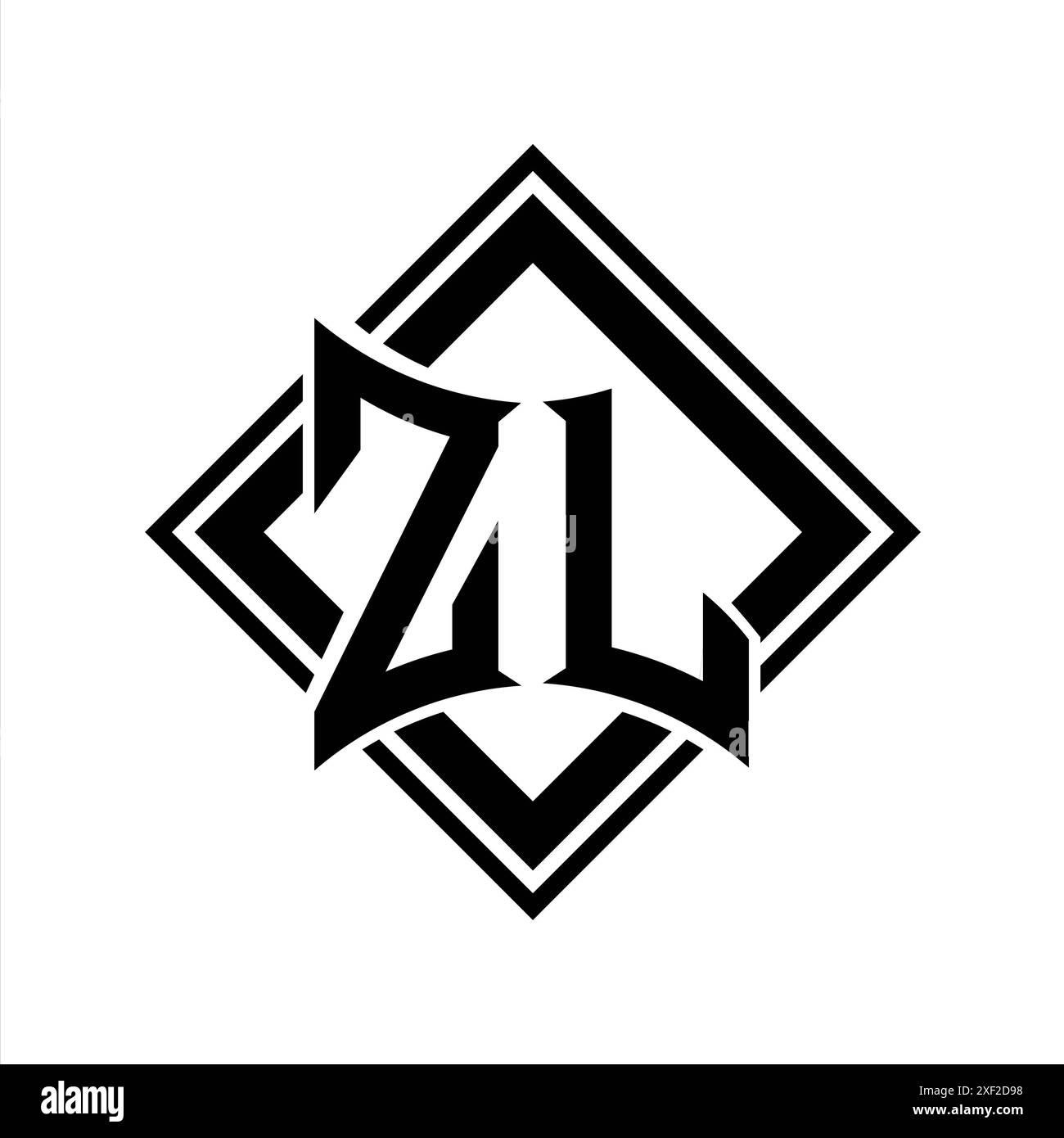 ZL Letter logo with abstract shield shape with square black outline on ...