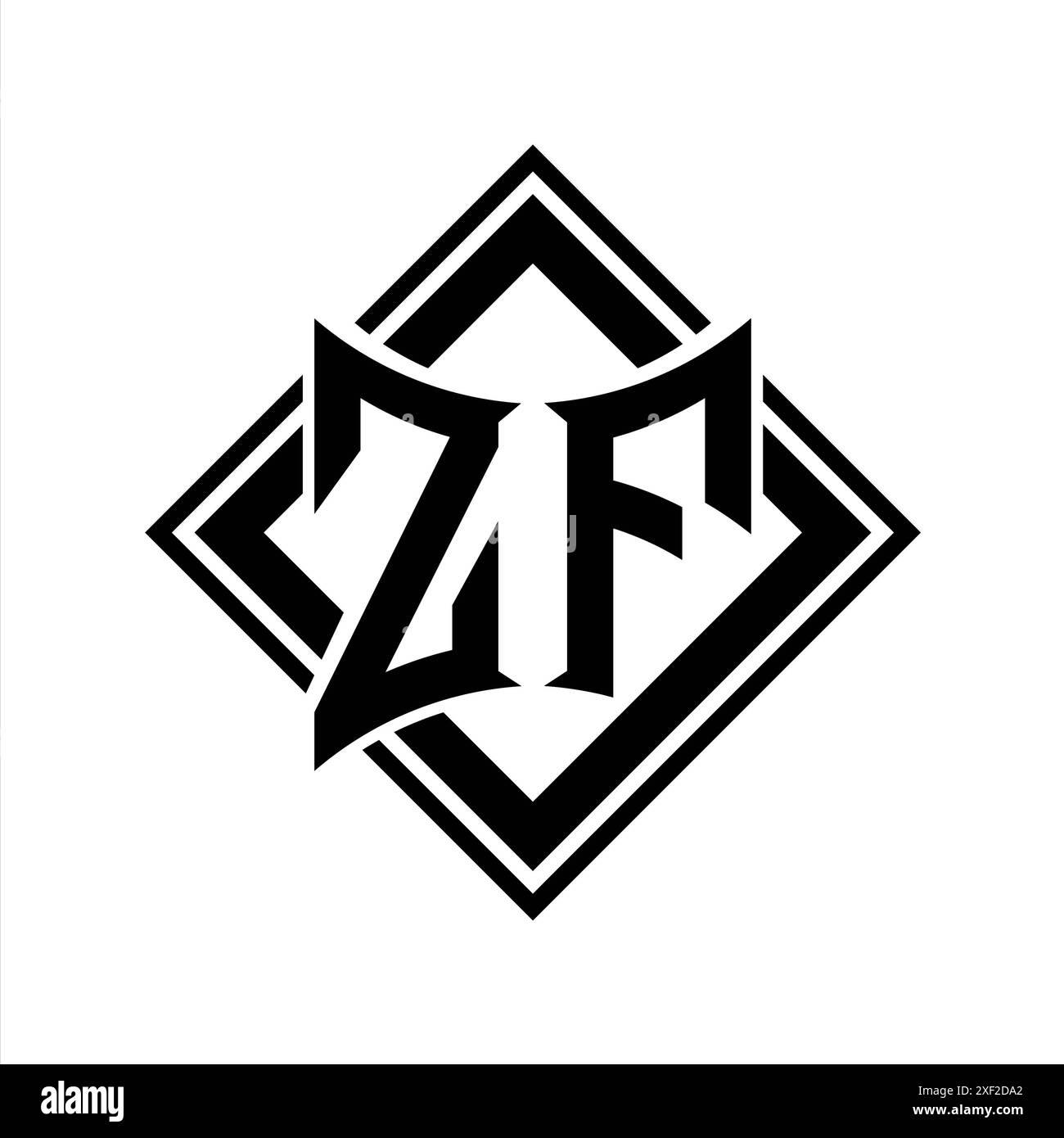 ZF Letter logo with abstract shield shape with square black outline on ...