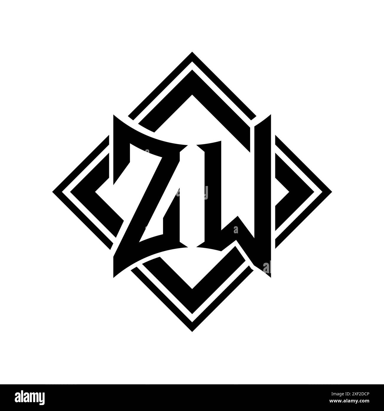 ZW Letter logo with abstract shield shape with square black outline on ...