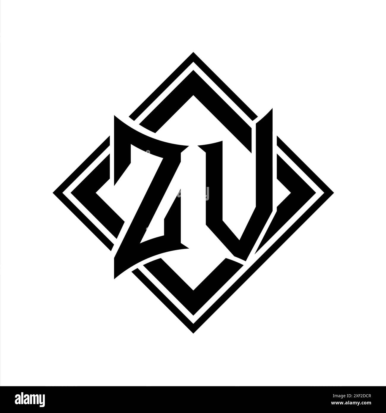 ZV Letter logo with abstract shield shape with square black outline on ...