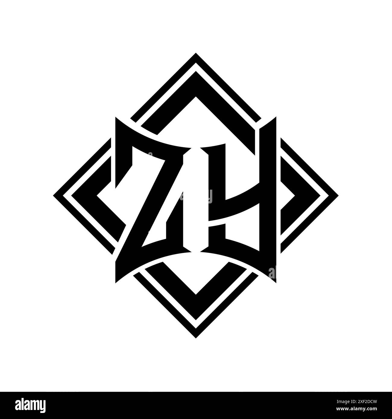 ZY Letter logo with abstract shield shape with square black outline on ...